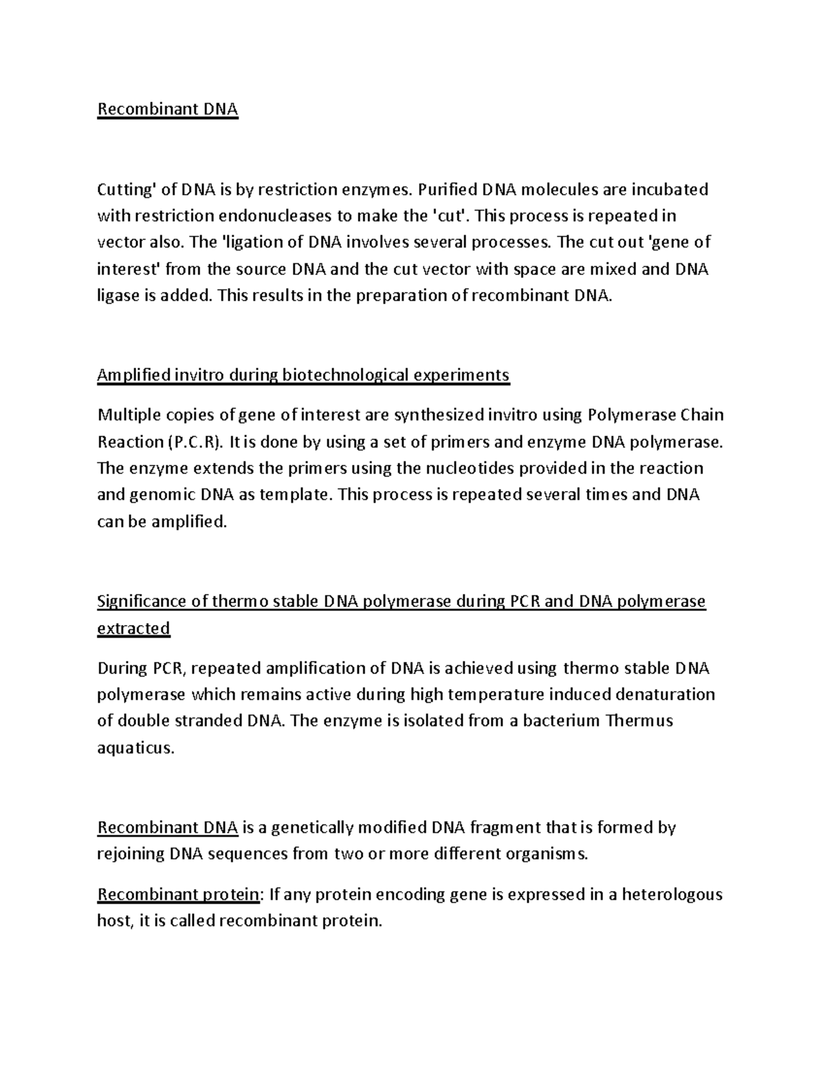 Recombinant DNA - The cut out 'gene of interest' from the source DNA ...