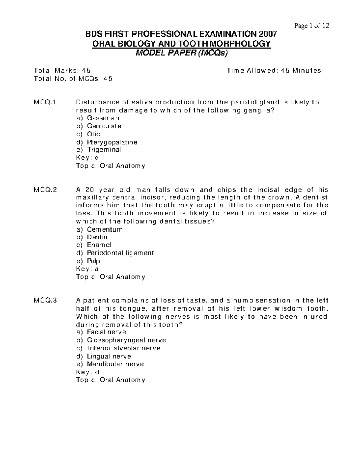 Oral bio MCQ - a practice materials for oral biology - BDS FIRST ...