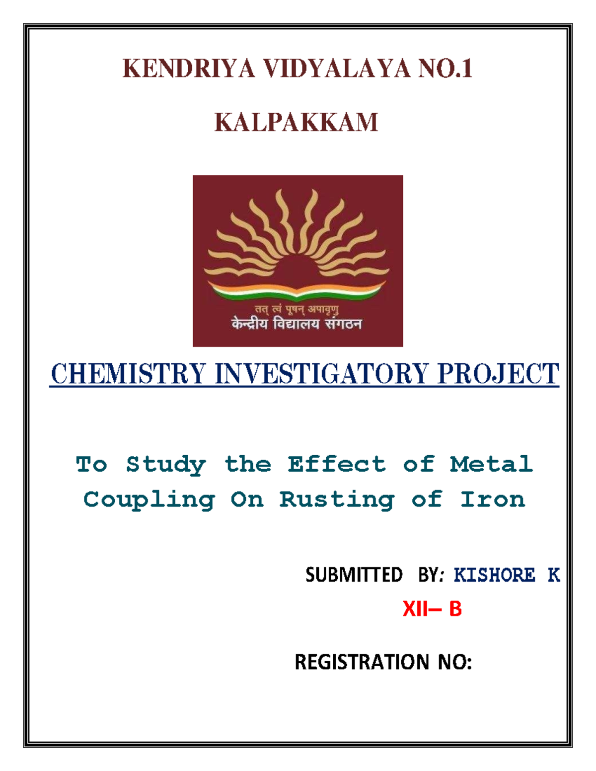 Chemistry ip class 12 - KENDRIYA VIDYALAYA NO. KALPAKKAM CHEMISTRY ...