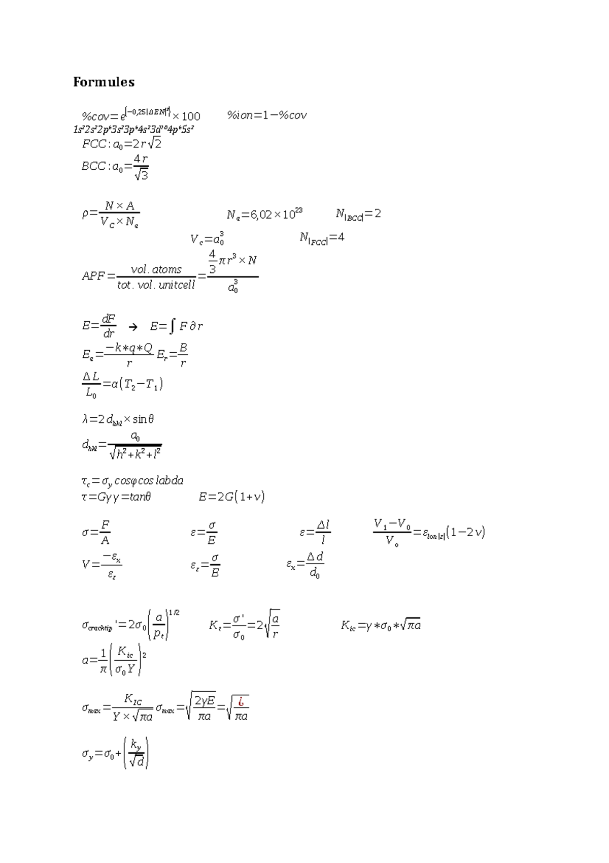 Formules construction materials - Formules %cov=e(−0,25(ΔEN) 2 ) × 100 ...