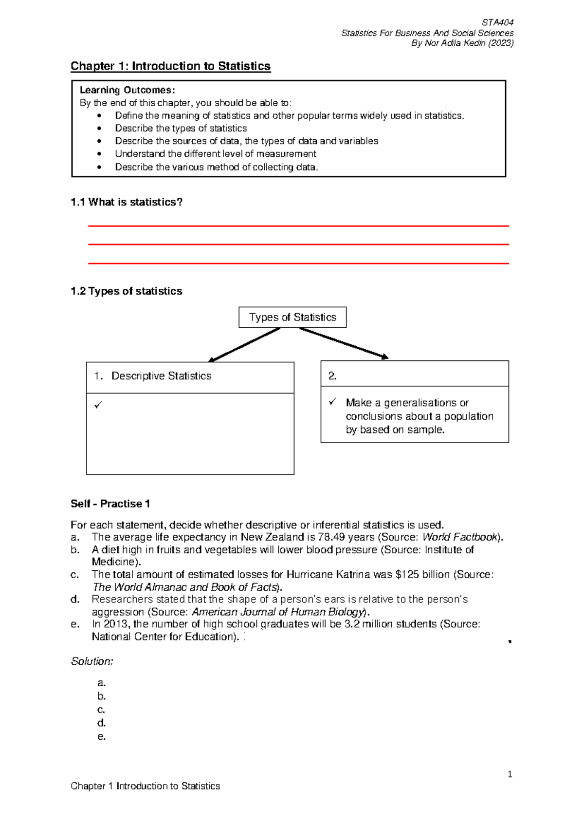 1. Note Introduction to Statistics - Student's Copy - Statistics For ...