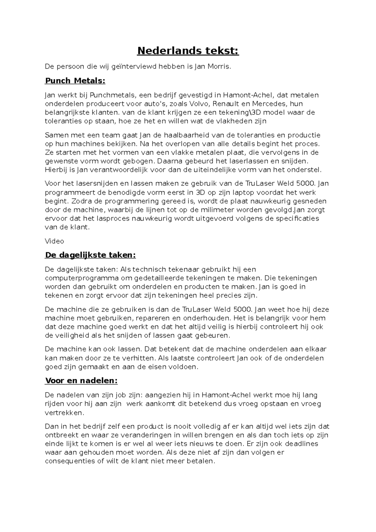 Tekst intervieuw industrieel ingenieur - Nederlands tekst: De persoon ...