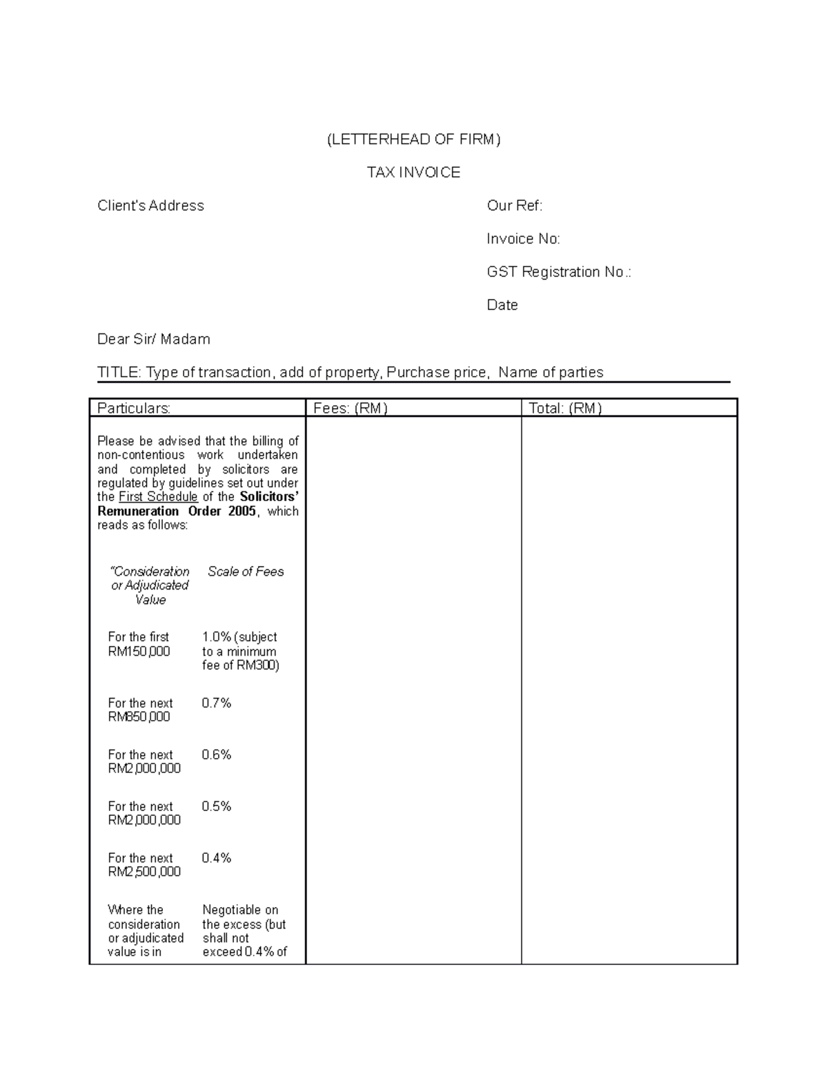 B. BILL OF COST- GST - Lecture notes 1-10 - (LETTERHEAD OF FIRM) TAX ...