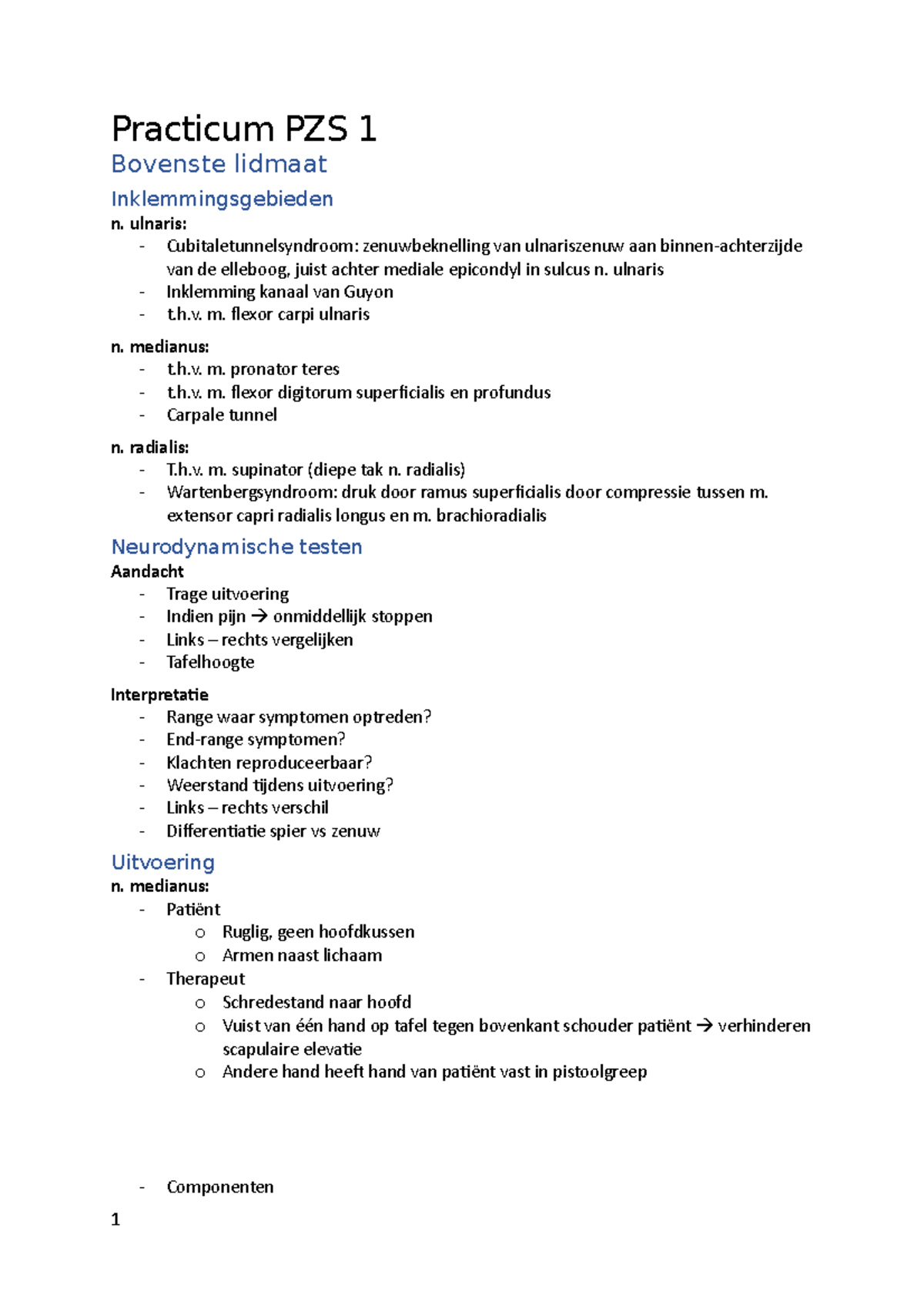 Practicum PZS 1 - ulnaris: - Cubitaletunnelsyndroom: zenuwbeknelling ...
