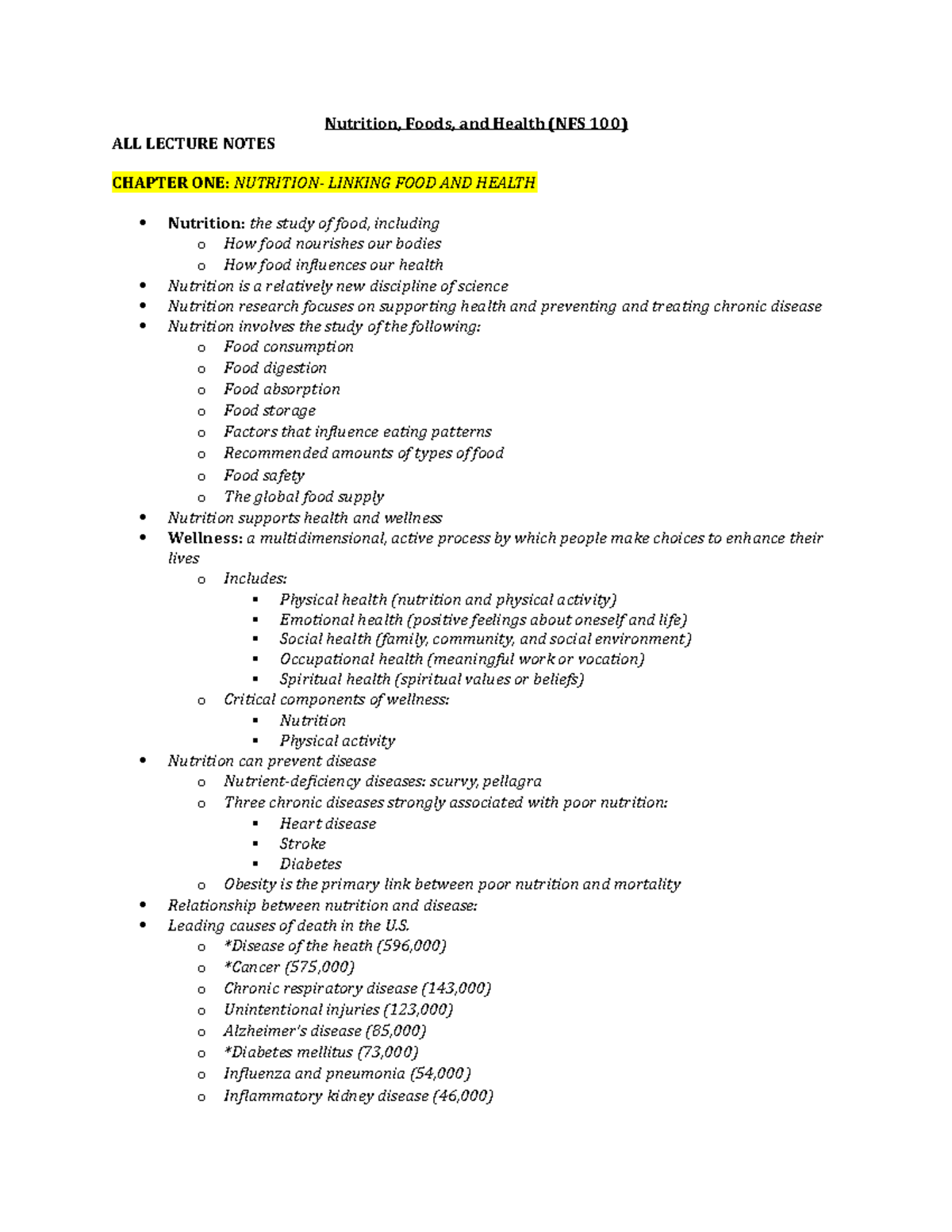 All Lecture Notes for NFS 100 - Nutrition, Foods, and Health (NFS 100 ...