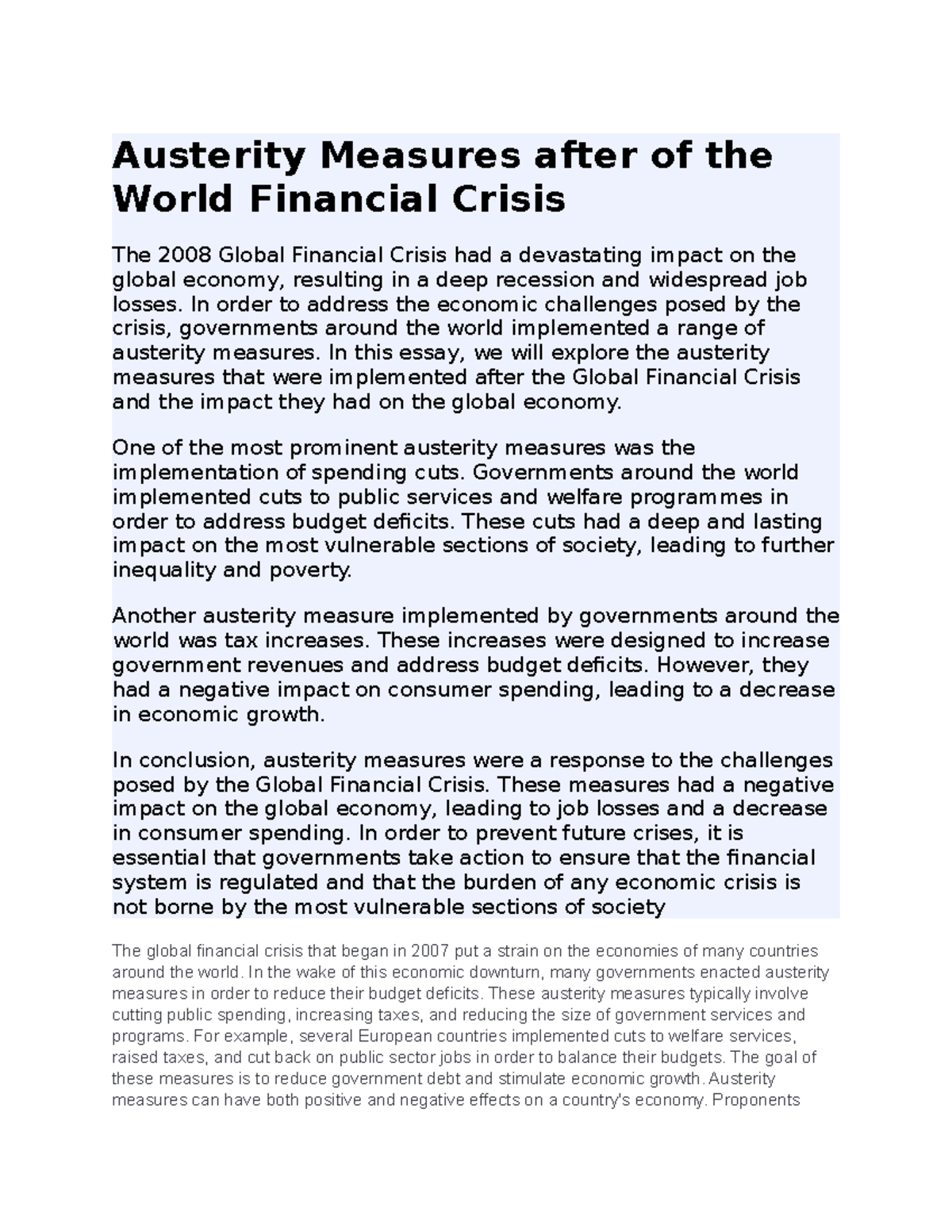 Ep 53 - Informative - Austerity Measures after of the World Financial ...