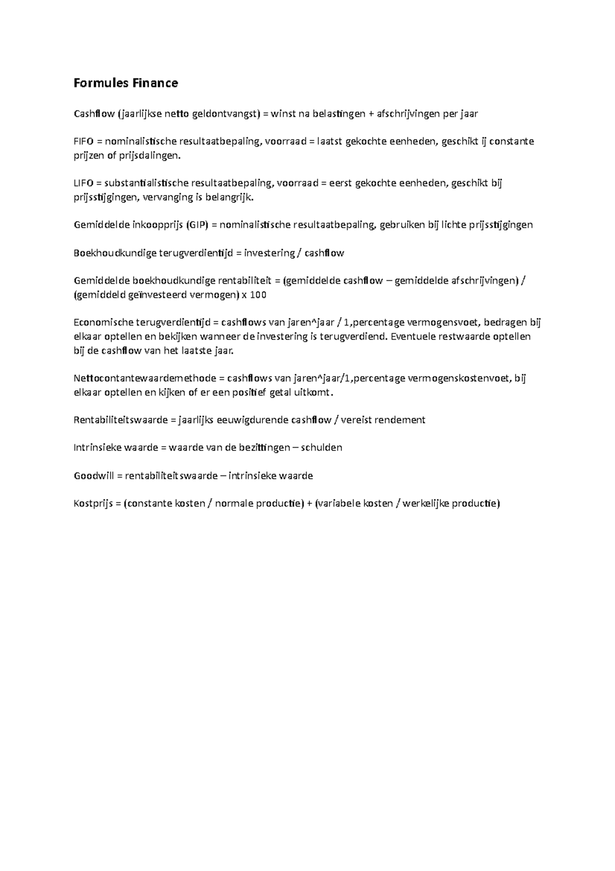 Formules Finance - Formules Finance Cashflow (jaarlijkse netto ...