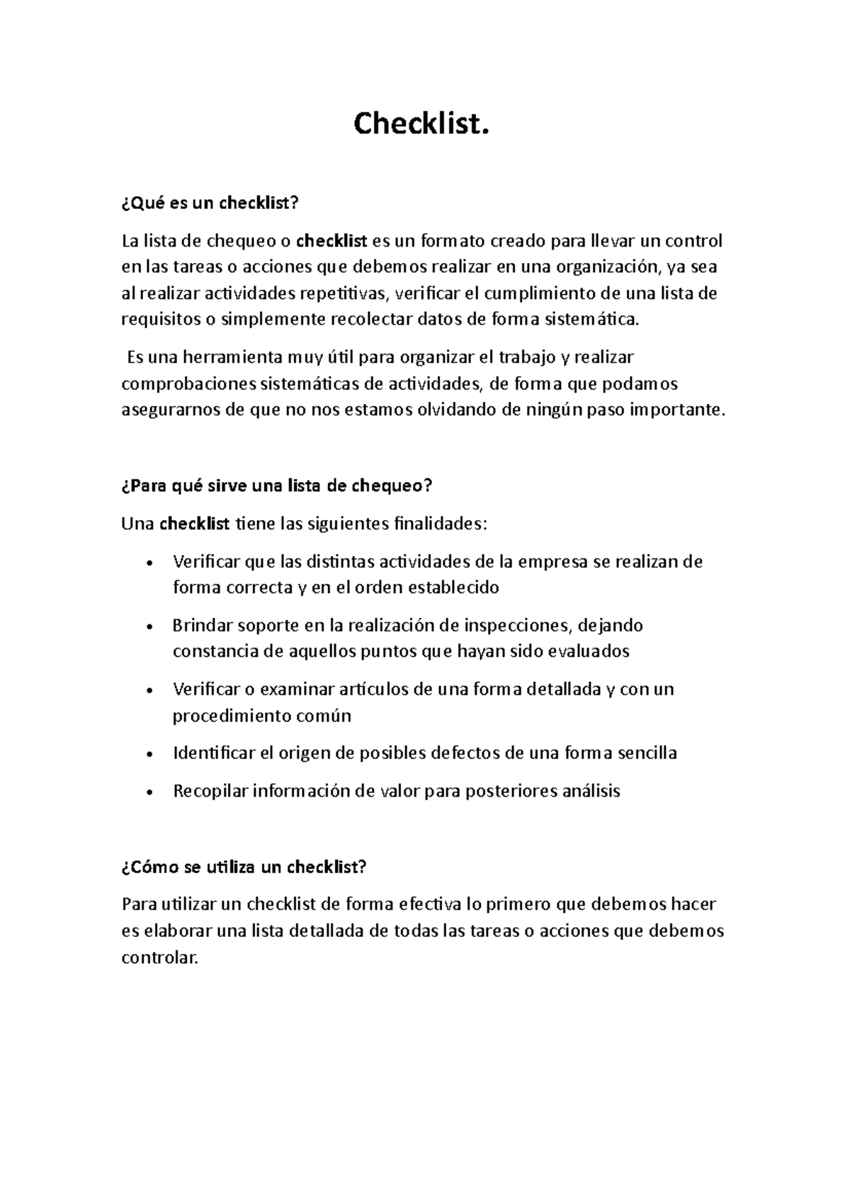 Checklist - ¿Qué es un checklist? La lista de chequeo o checklist es un ...