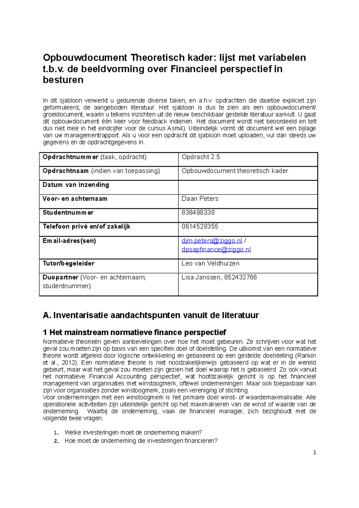 Opdracht 2.5 - Opbouwdocument theoretisch kader - Opbouwdocument ...