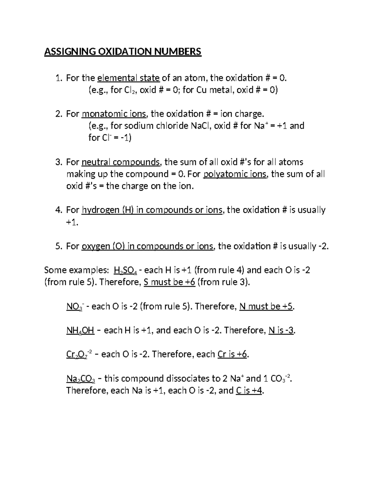 Assigning Oxidation Numbers JJ - ASSIGNING OXIDATION NUMBERS For the ...