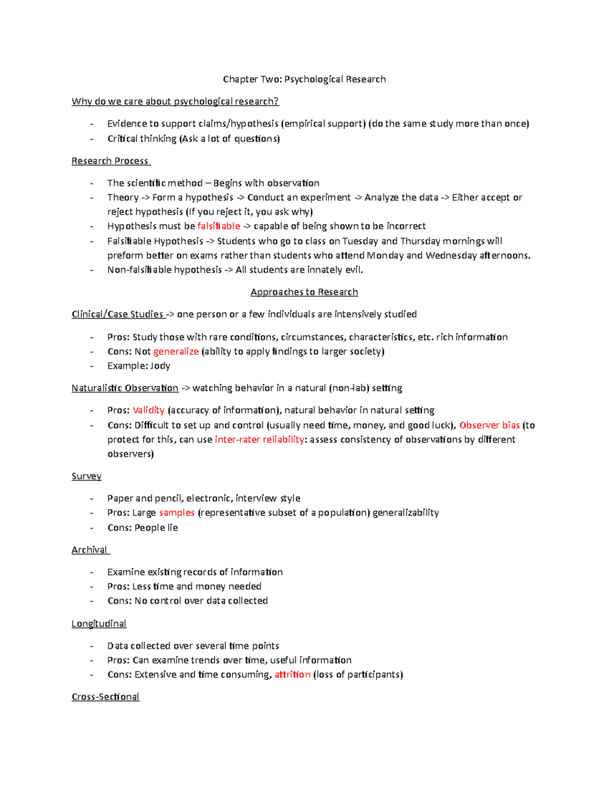 Chapter Two Psych 1000 Notes - Chapter Two: Psychological Research Why ...