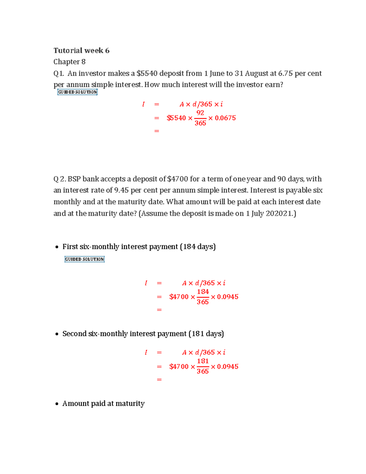 Tutorial Questions AND Solution - Tutorial week 6 Chapter 8 Q1. An ...