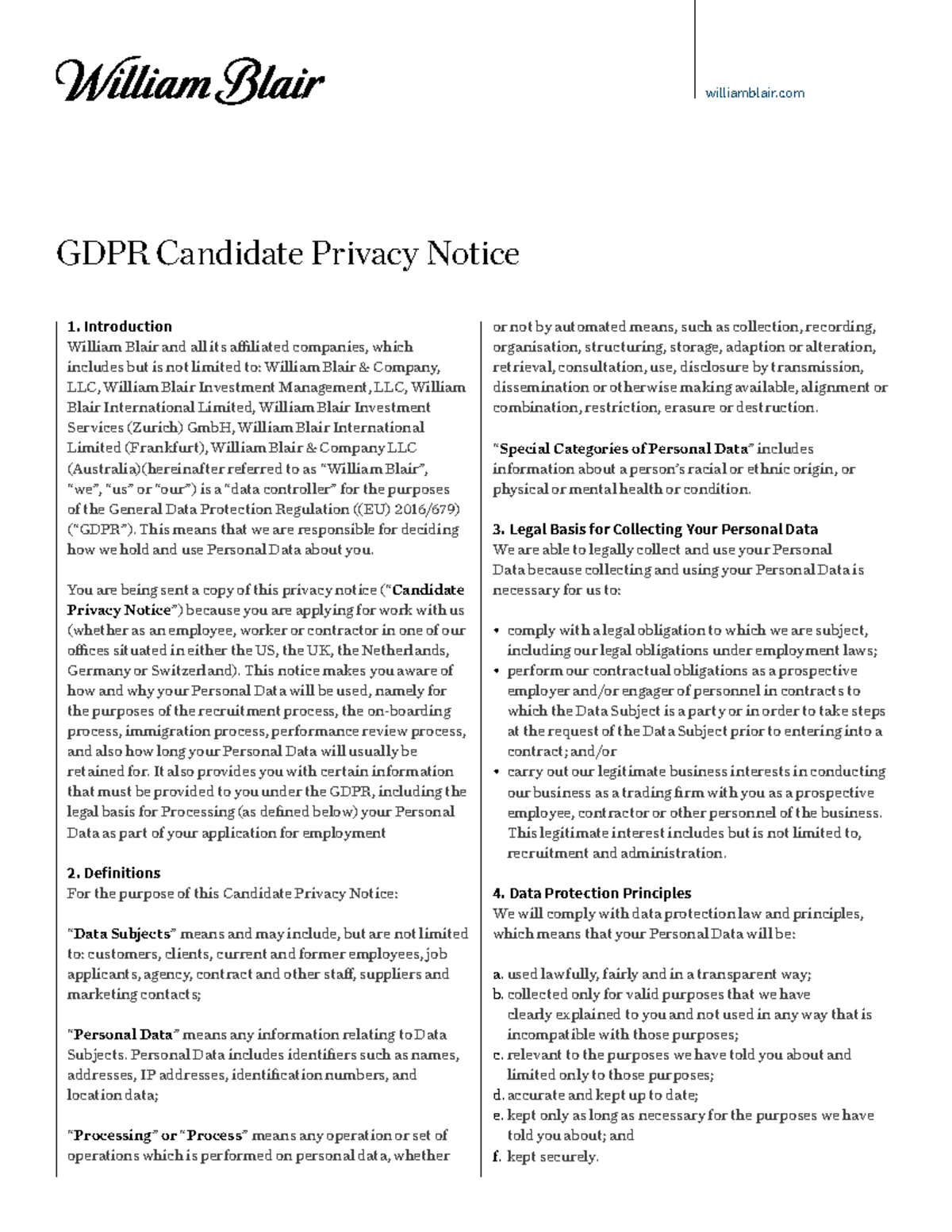 William Blair GDPR Candidate privacy notice - williamblair GDPR ...