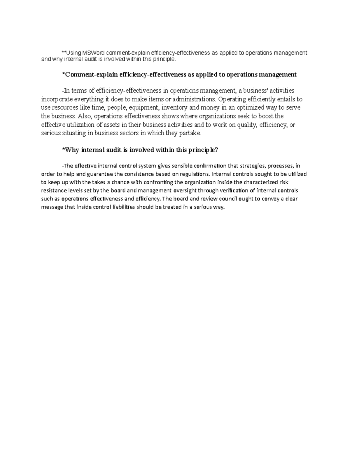 (operations management comment-explanation) - **Using MSWord comment ...