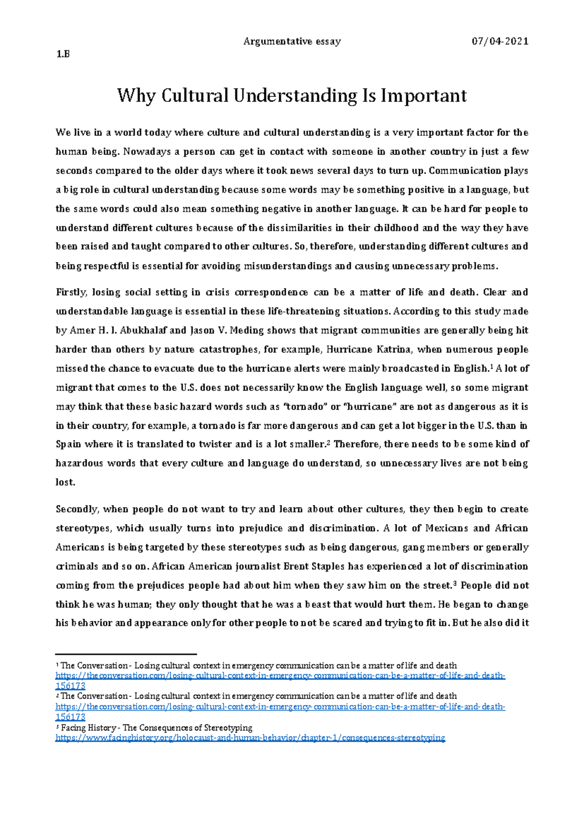 Argumentative essay - Cultural Understanding - Argumentative essay 07/ ...