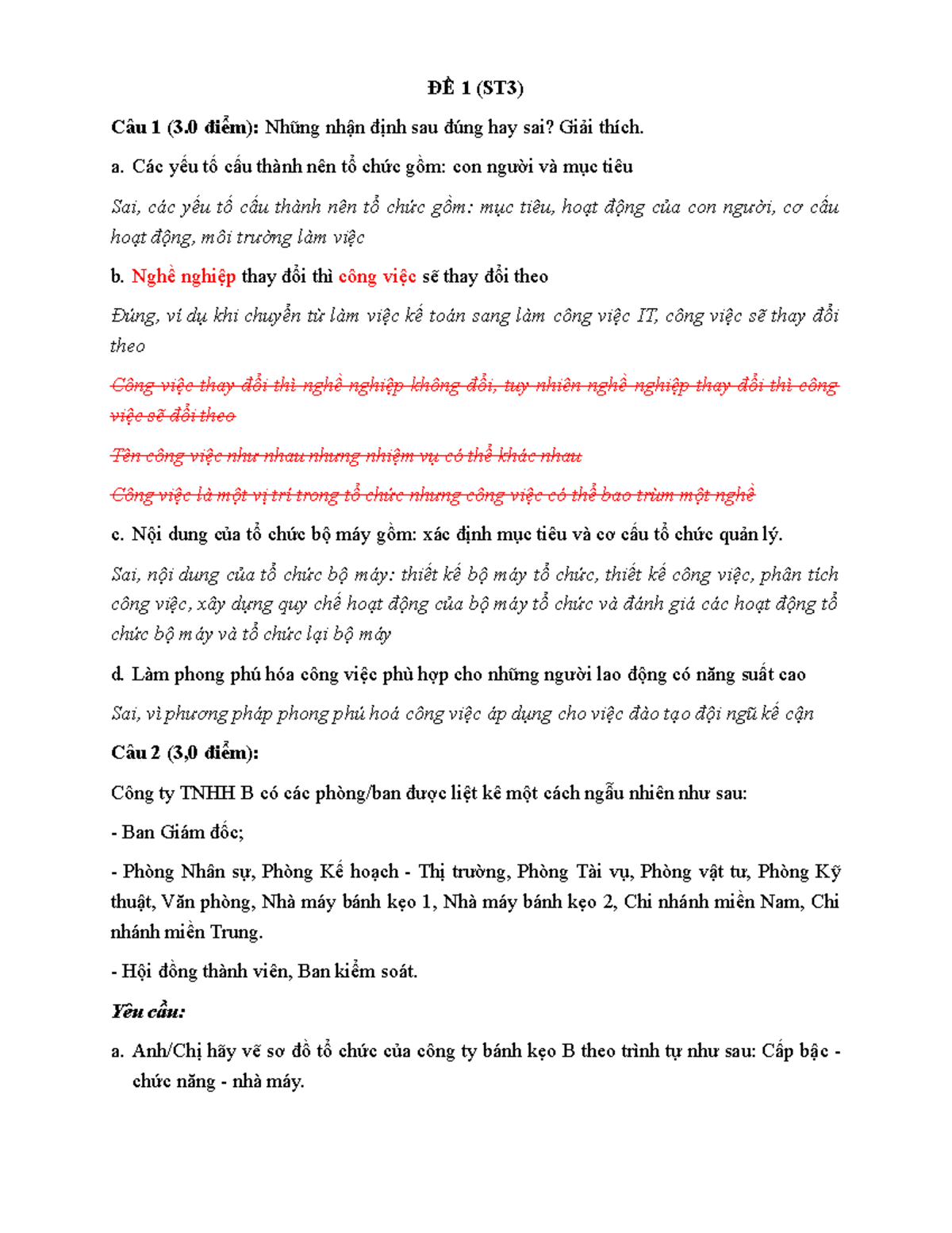 Đ-S TCBM - ĐỀ 1 (ST3) Câu 1 (3 điểm): Những nhận định sau đúng hay sai ...