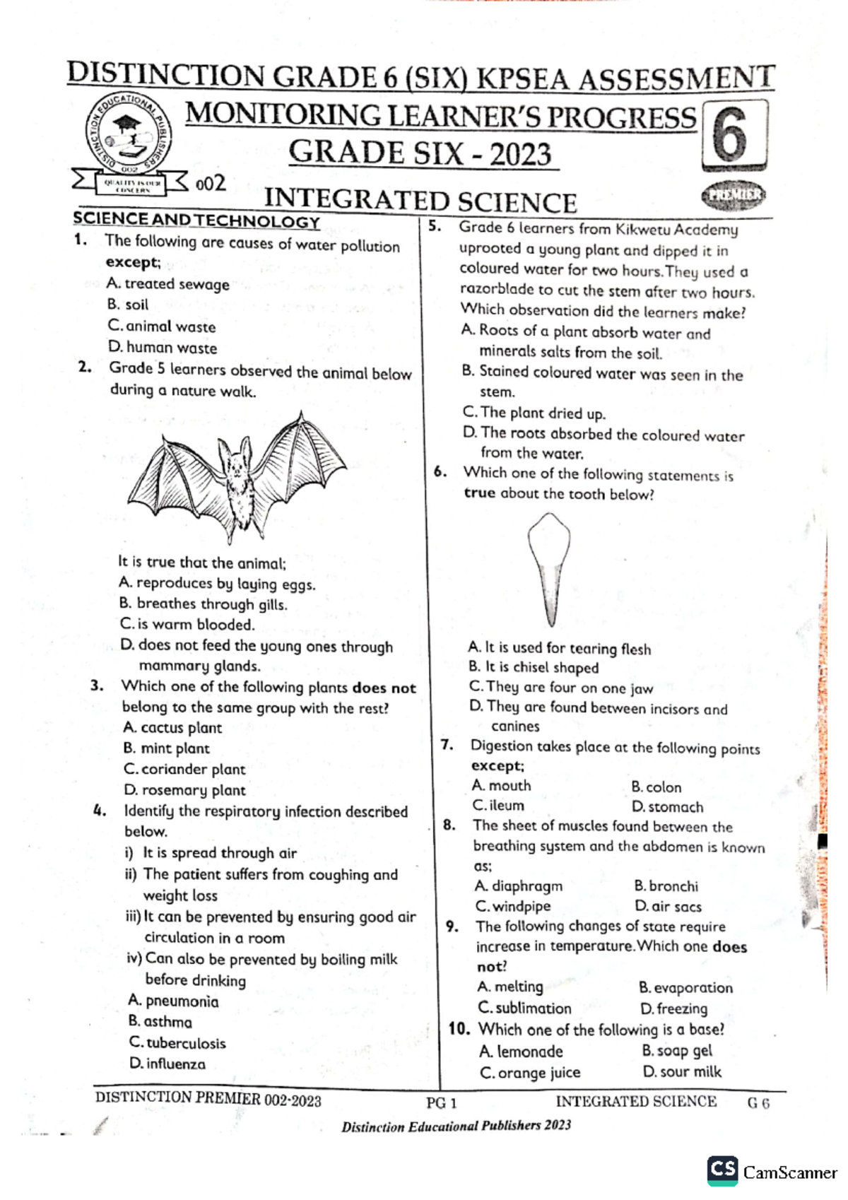 Integrated-Science-1 - DISTINCTION GRADE 6 (SIX) KPSEA ASSESSMENT ...