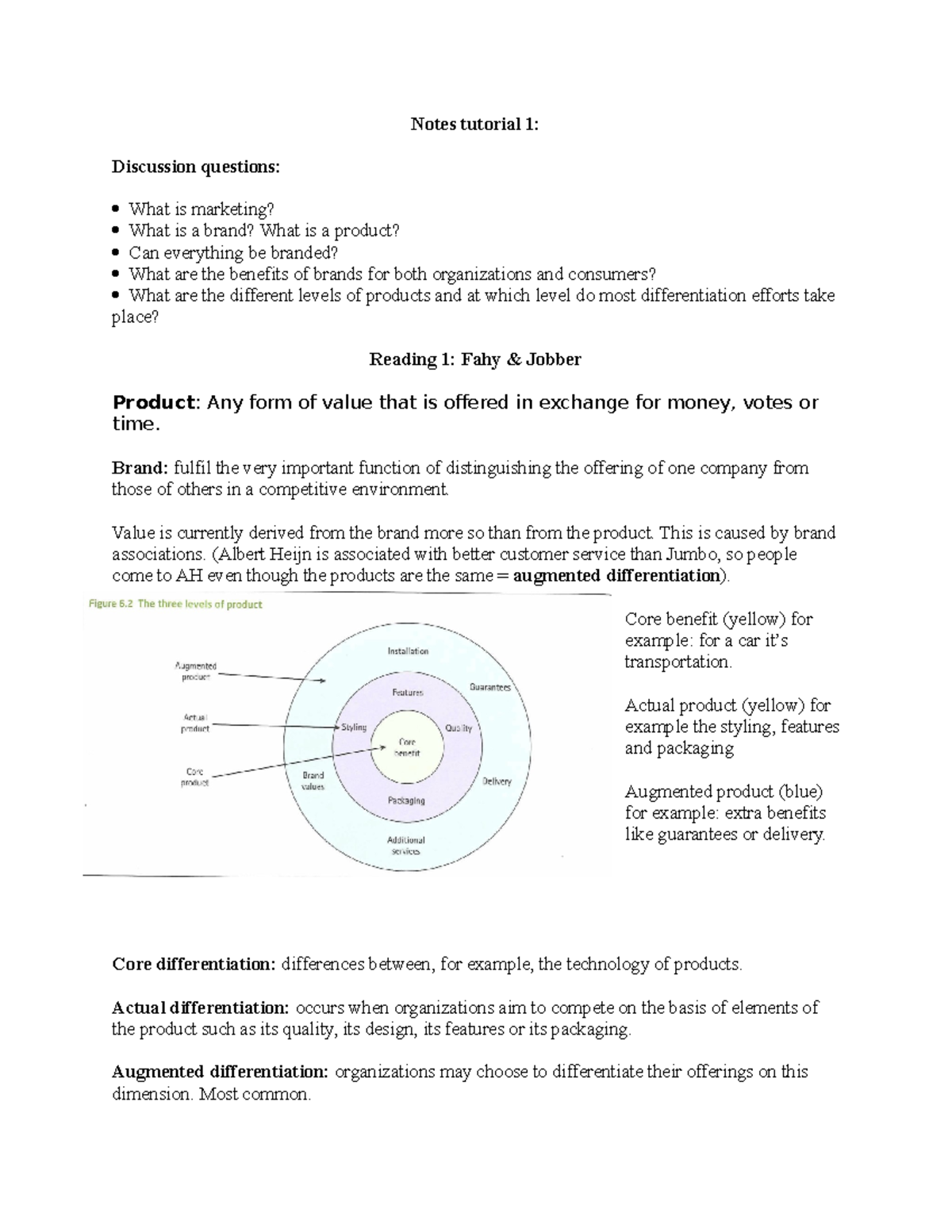 Notes tutorial 1 - Brand: fulfil the very important function of ...