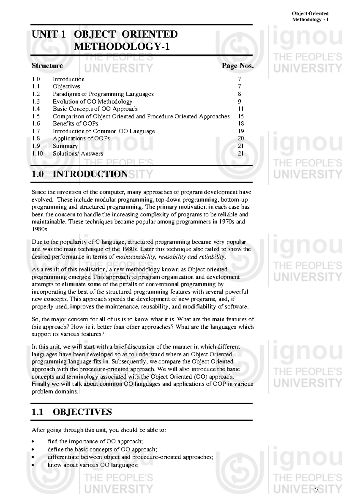 Block-1 Unit-1 - jhgggggggggggggggbjh - Methodology - 1 UNIT 1 OBJECT ORIENTED METHODOLOGY ...