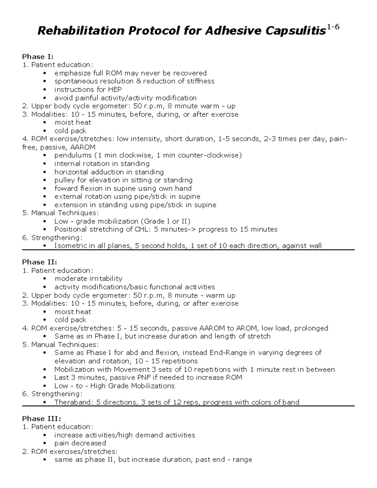 Rehabilitation Protocol for Adhesive Capsulitis - Patient education ...