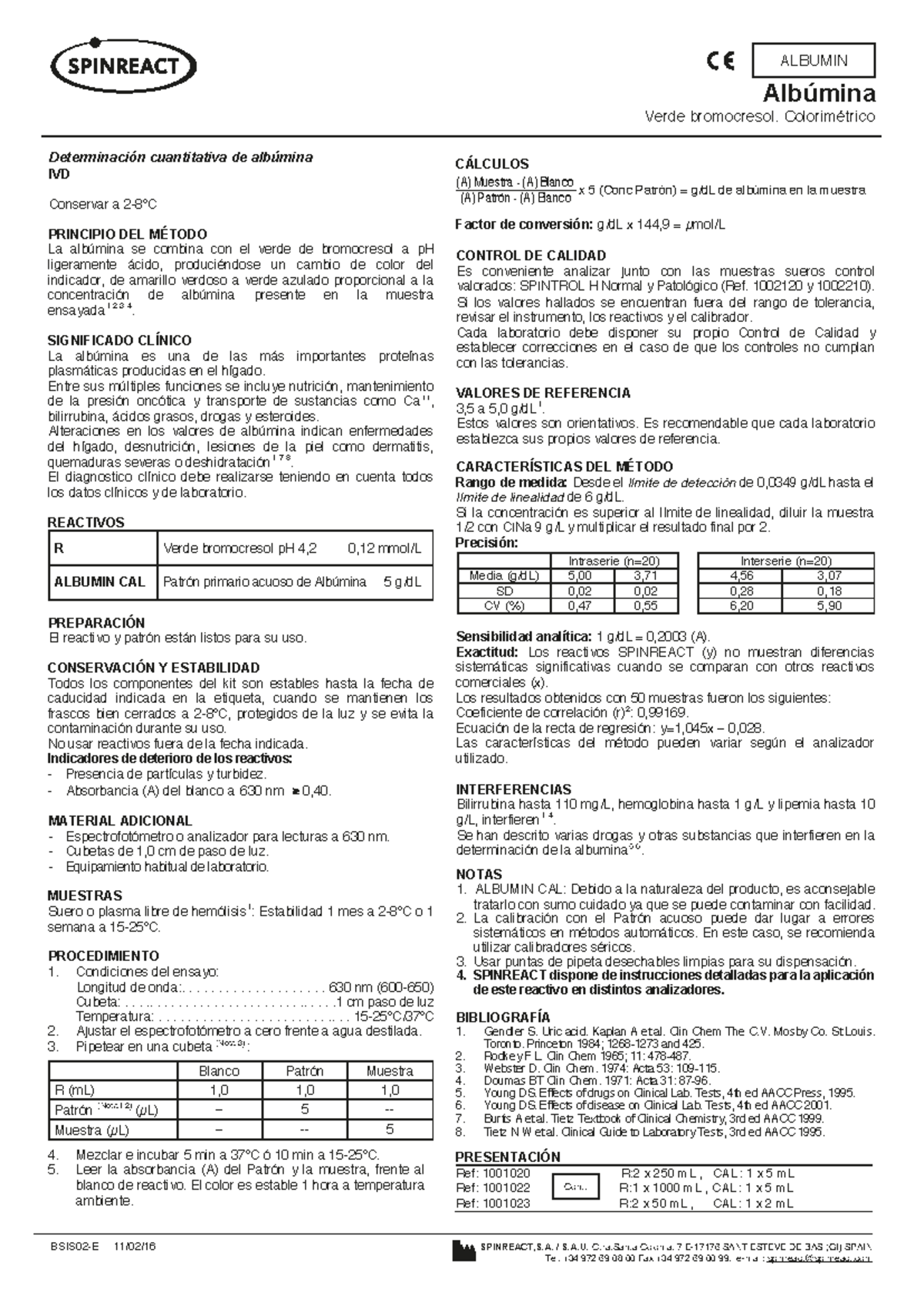 Albumina - Laboratorio de Bioquímica - 11/02/ Intraserie (n=20 ...