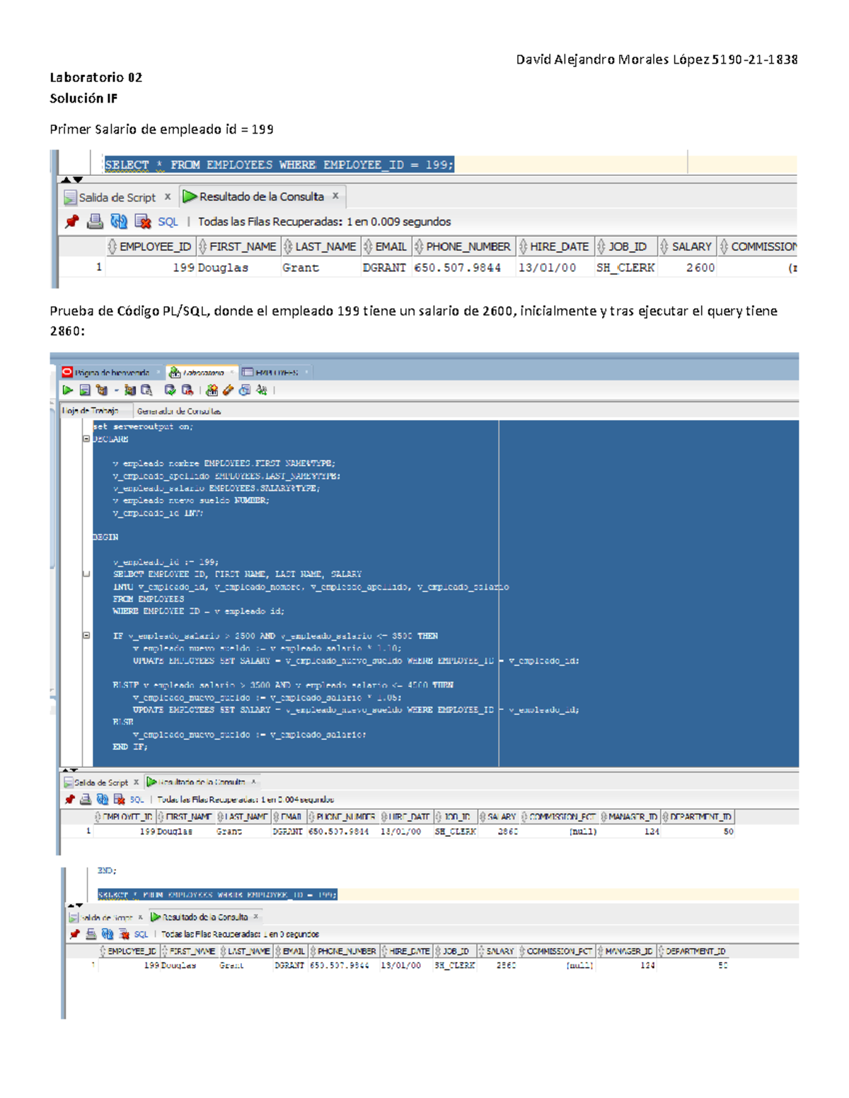 Práctica PL/SQL Aumento de Salario (IF/CASE) - David Alejandro Morales ...