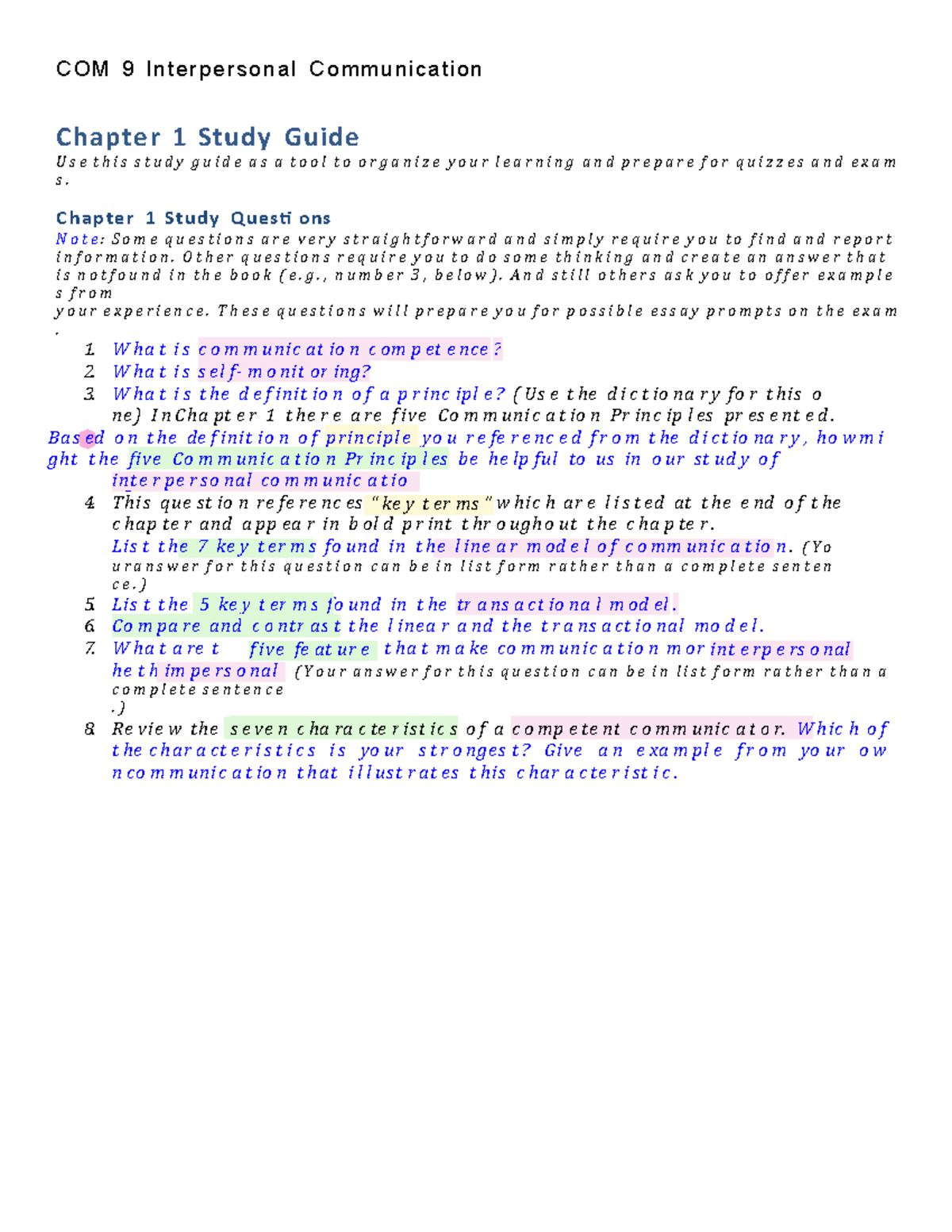 SG ch1 - Tagged - chapter 1 study guide - COM 9 Interpersonal Communication Chapter 1 Study ...