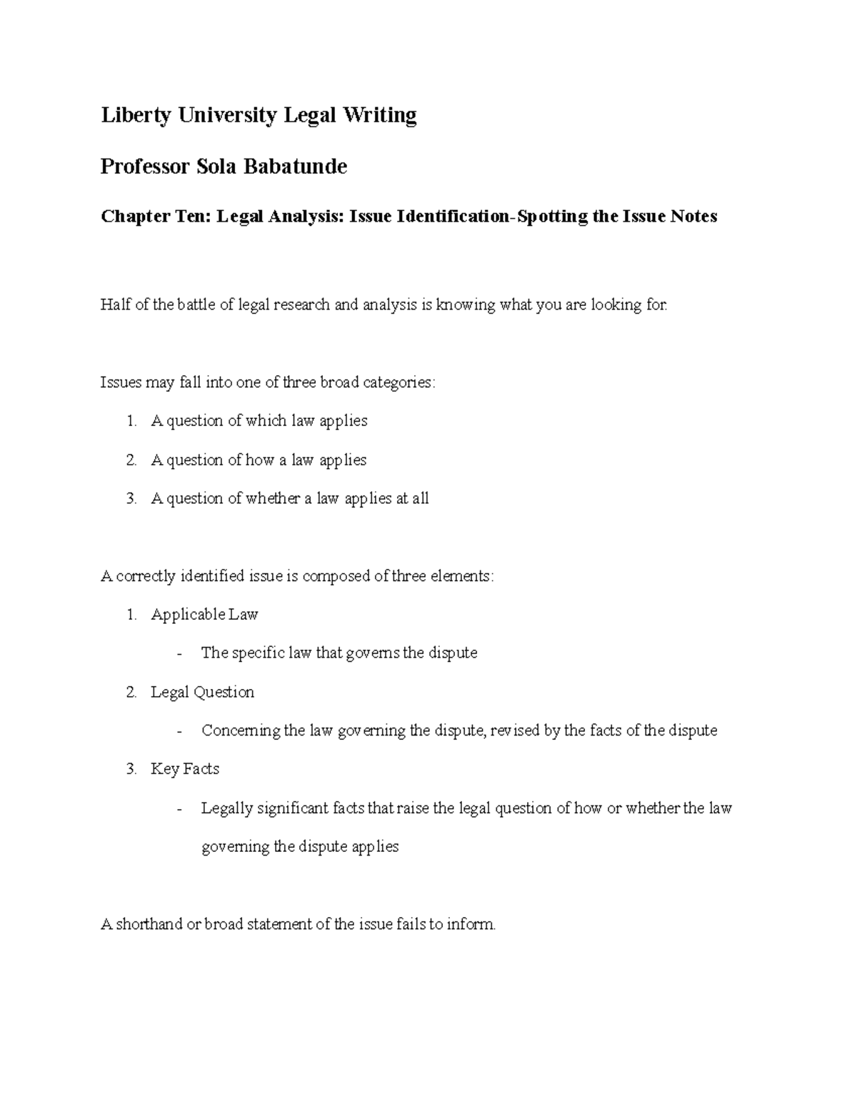 Legal Writing Chapter Ten NOtes - Liberty University Legal Writing ...
