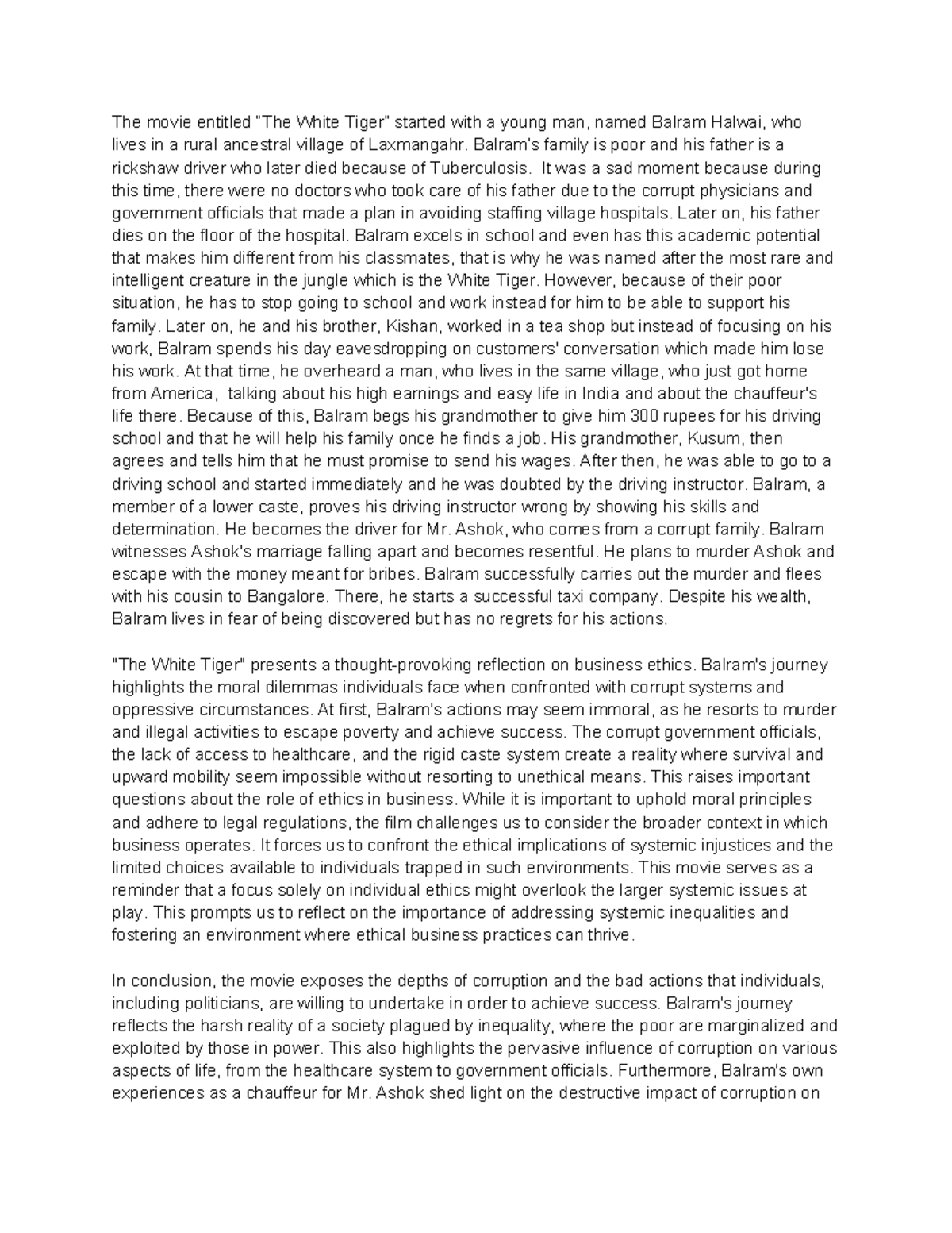 BL 3 - The movie entitled “The White Tiger” started with a - Studocu