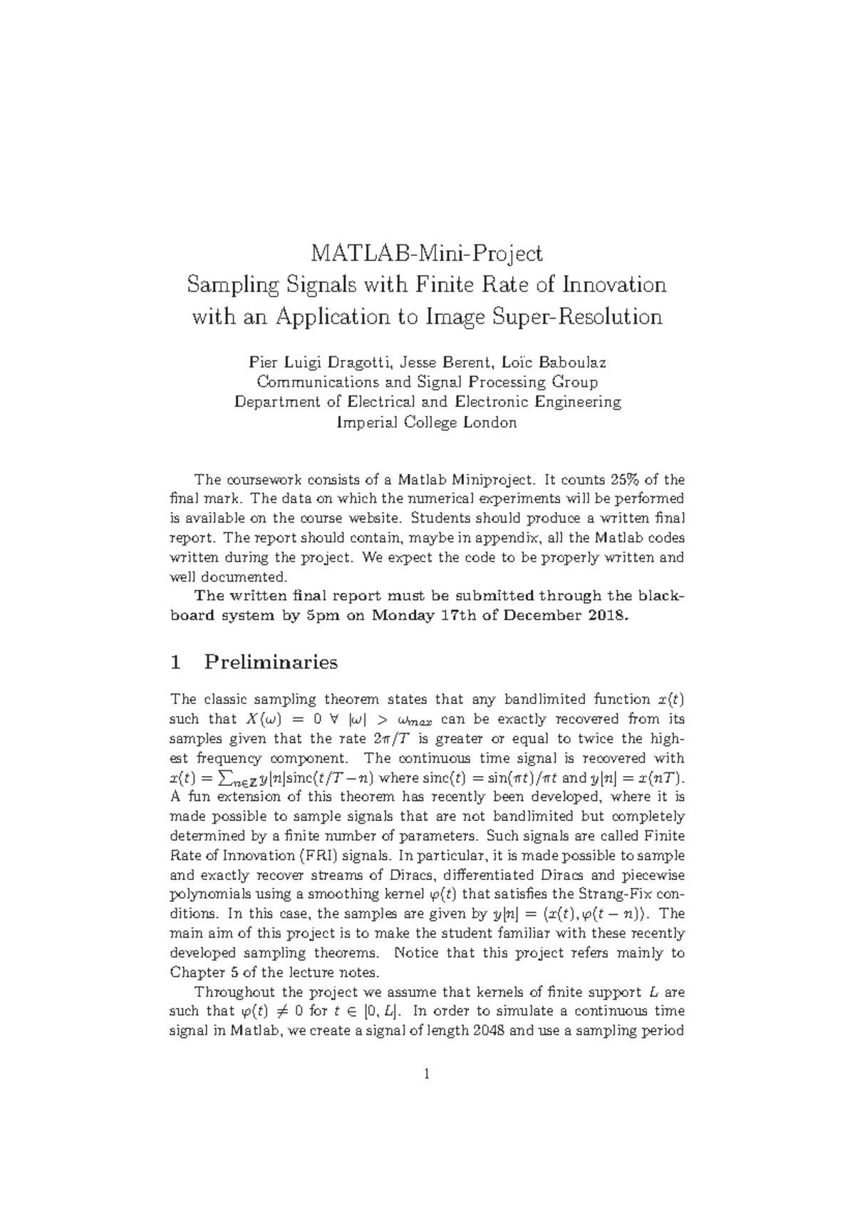 Coursework 18 - MATLAB-Mini-Project Sampling Signals with Finite Rate ...