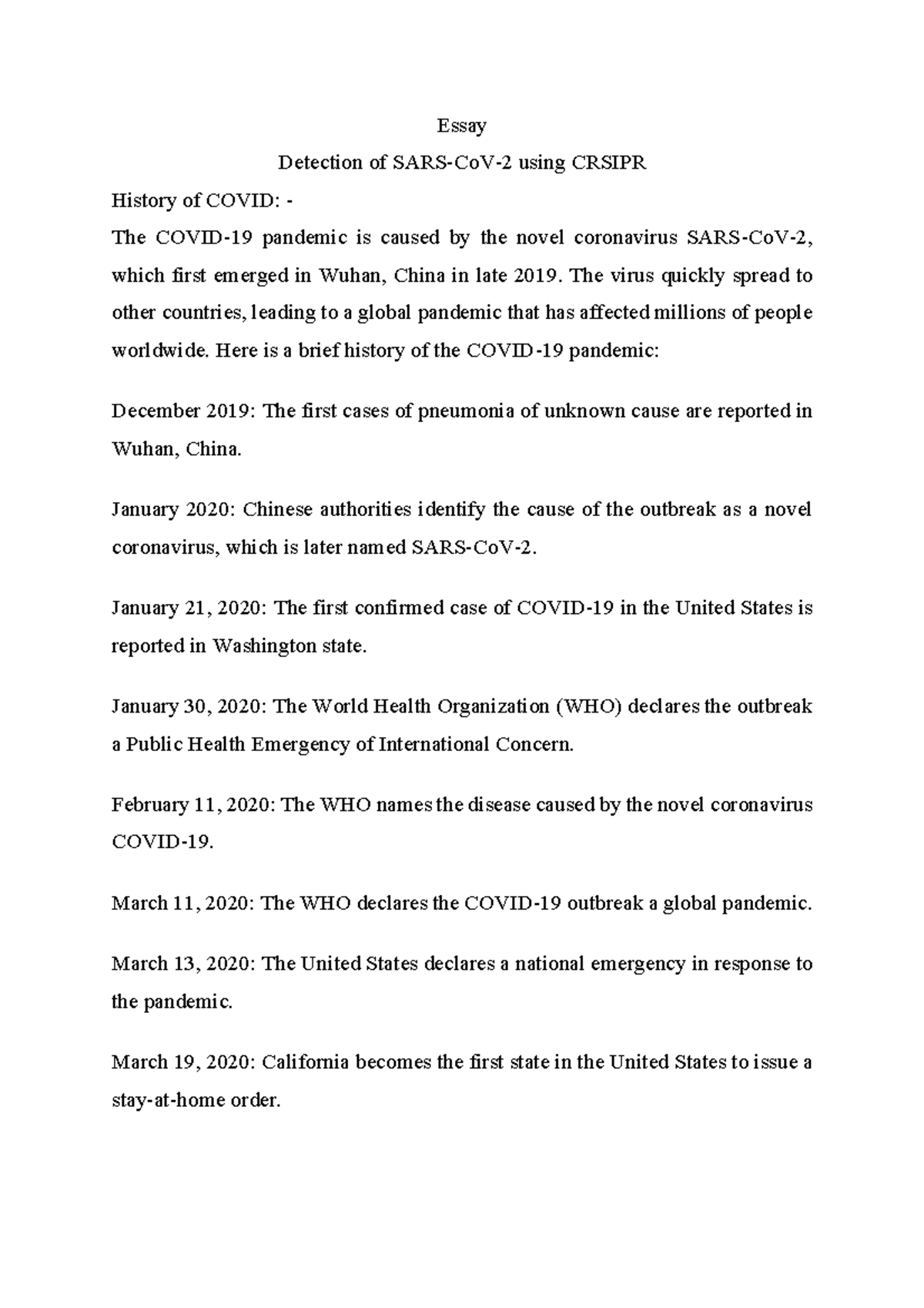 Essay detection of covid using crispr - Essay Detection of SARS-CoV-2 ...