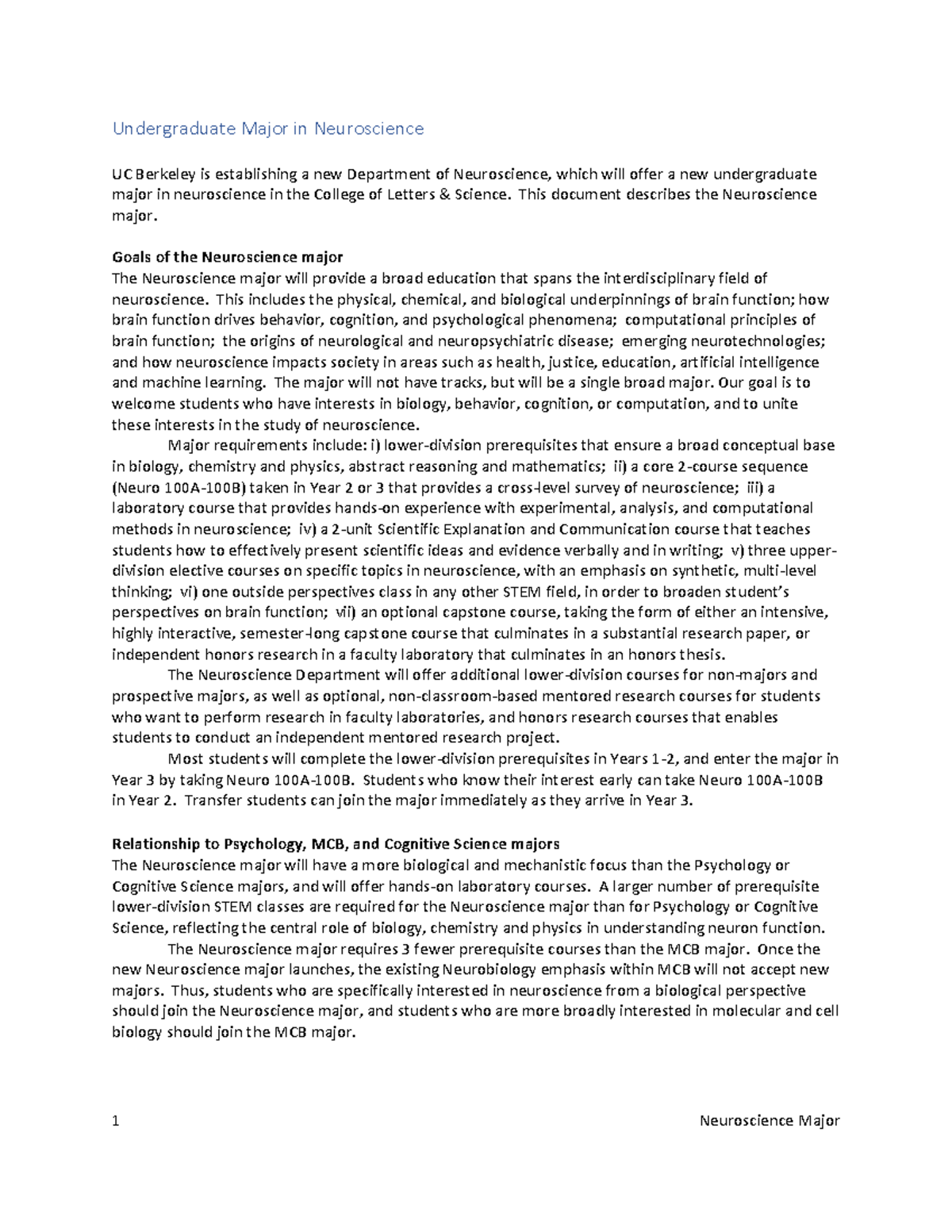 Neuroscience Major Overview for students 2023 - Undergraduate Major in ...