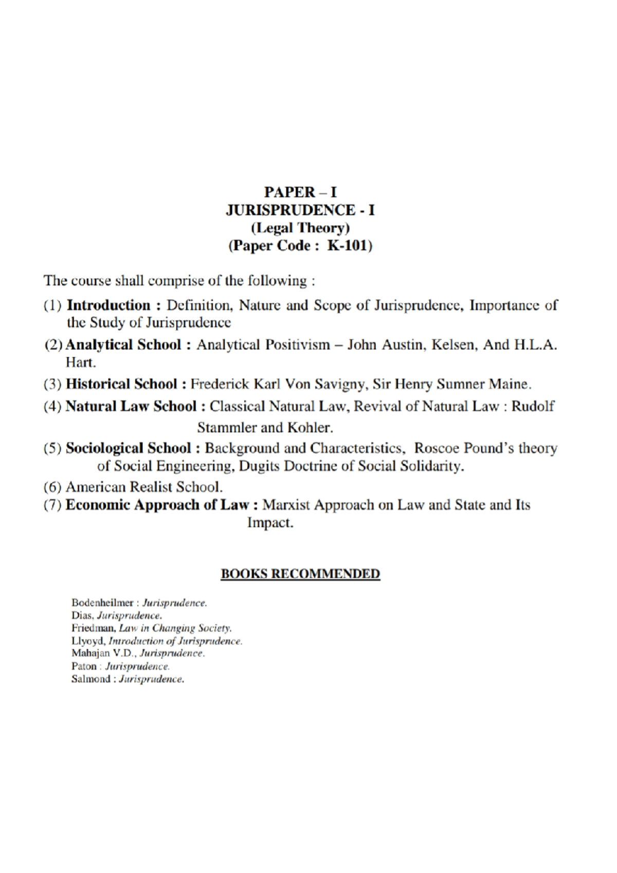 Syllabus I Semester - LLB - Studocu