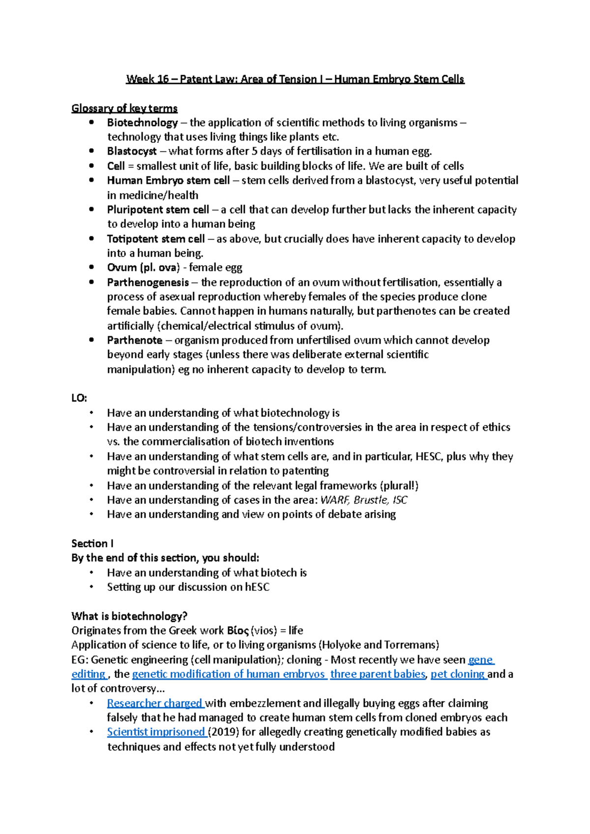 Human Embryo Stem Cells - Week 16 – Patent Law: Area of Tension I ...