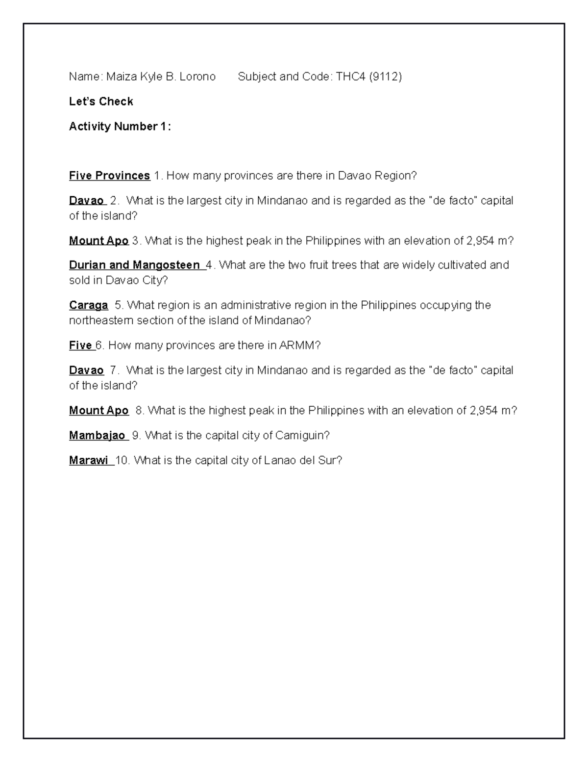 week 8-9 ULO A- activity 1 Let's Check - Name: Maiza Kyle B. Lorono ...