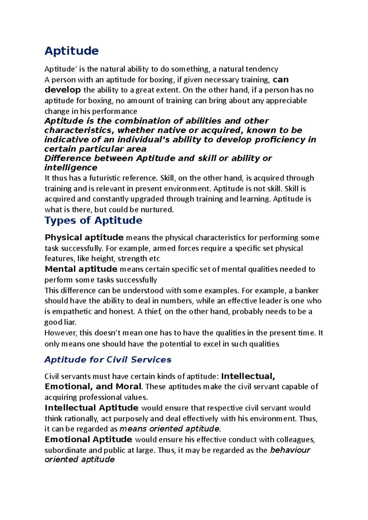 Aptitude, foundational values - Aptitude Aptitude’ is the natural ...