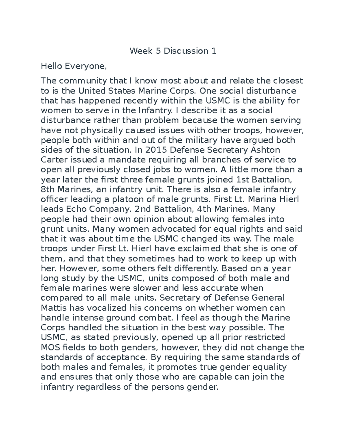 Week 5 Discussion 1 - notes - Week 5 Discussion 1 Hello Everyone, The ...