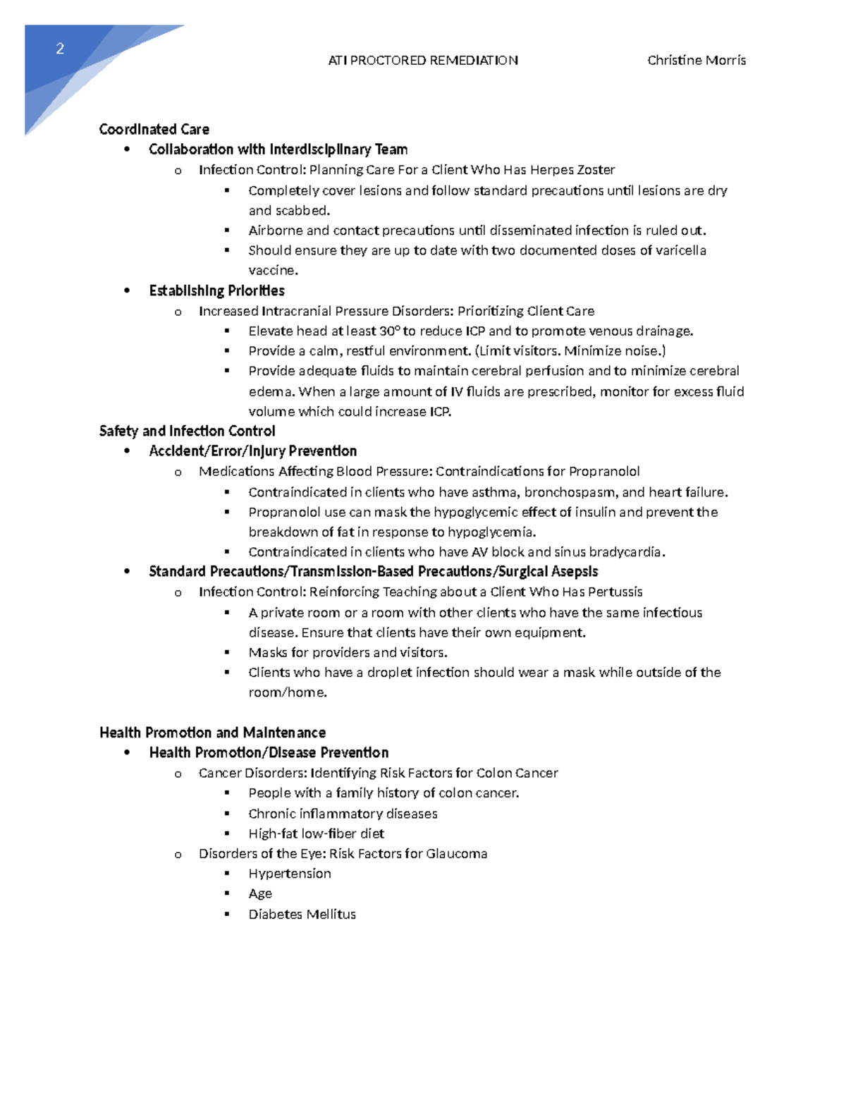 Ati proctored remediation - ATI PROCTORED REMEDIATION Christine Morris Coordinated Care - Studocu