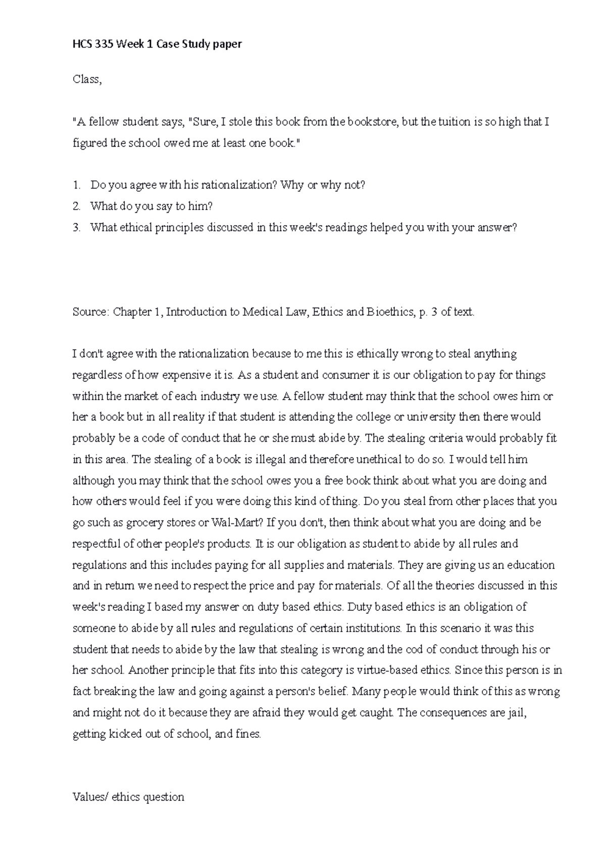 HCS 335 Week 1 Case Study paper - HCS 335 Week 1 Case Study paper Class ...