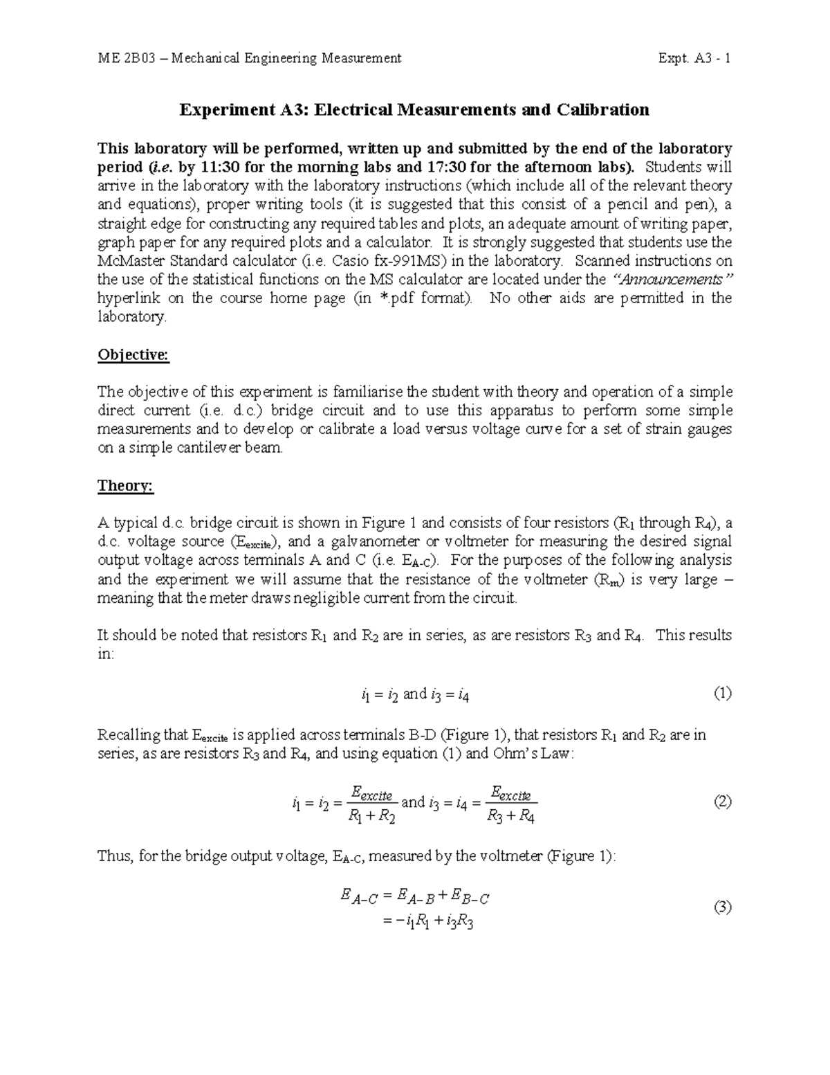 A3 Electrical Measurements Lab Manual - Experiment A3: Electrical ...