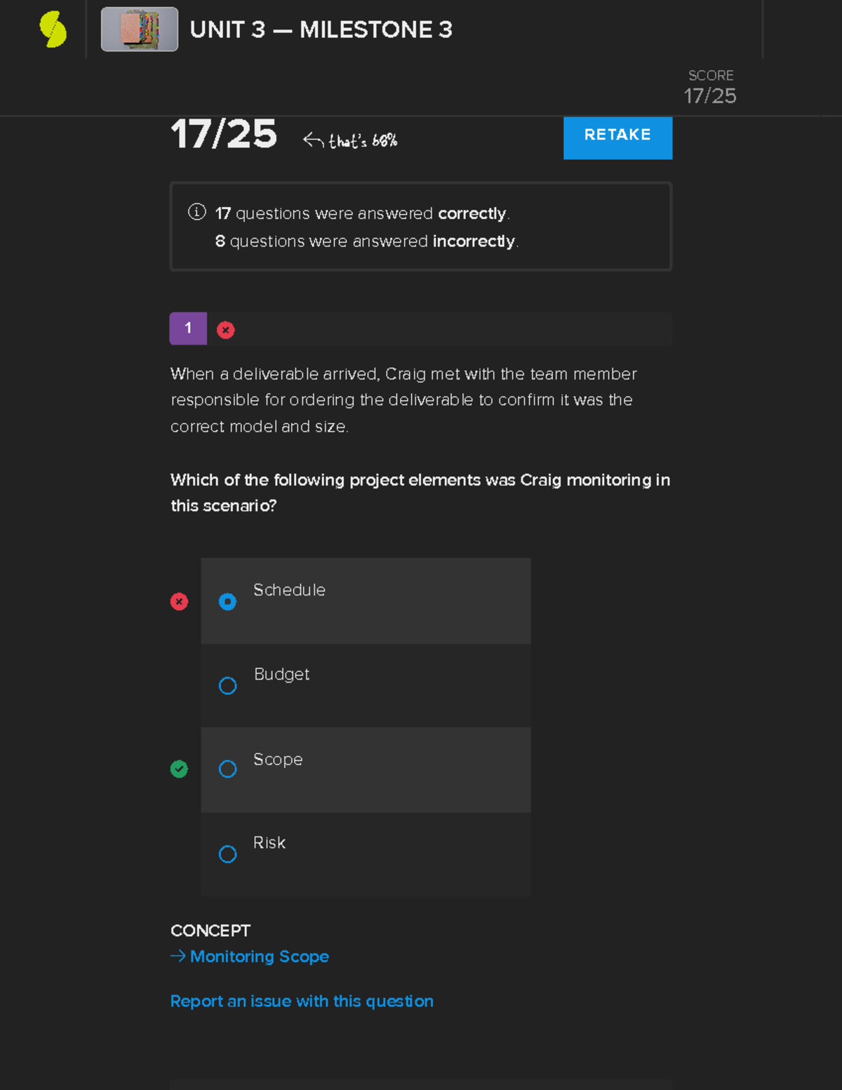 Unit 3 QSO-340 - Sophia Practice - 1 CONCEPT → Monitoring Scope 17/25 that's 68% RETAKE 17 - Studocu