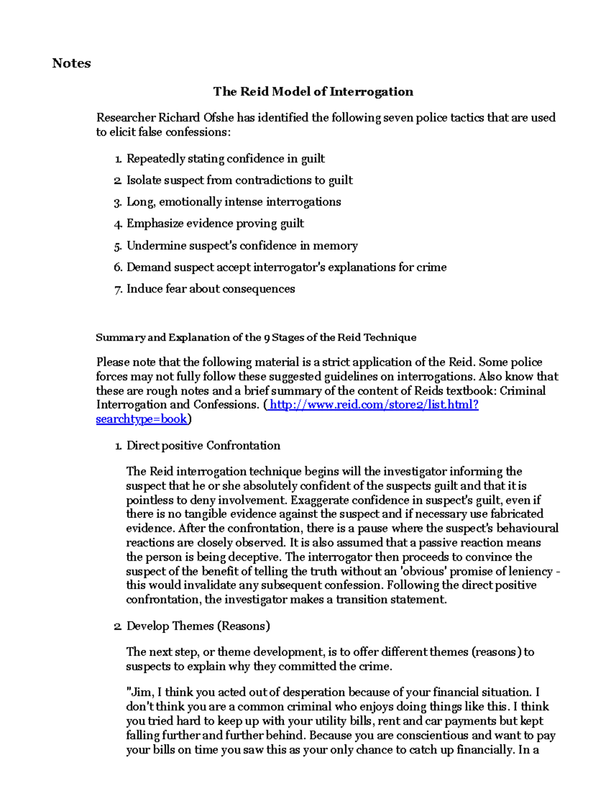 The Reid Model of Interrogation - Notes The Reid Model of Interrogation ...