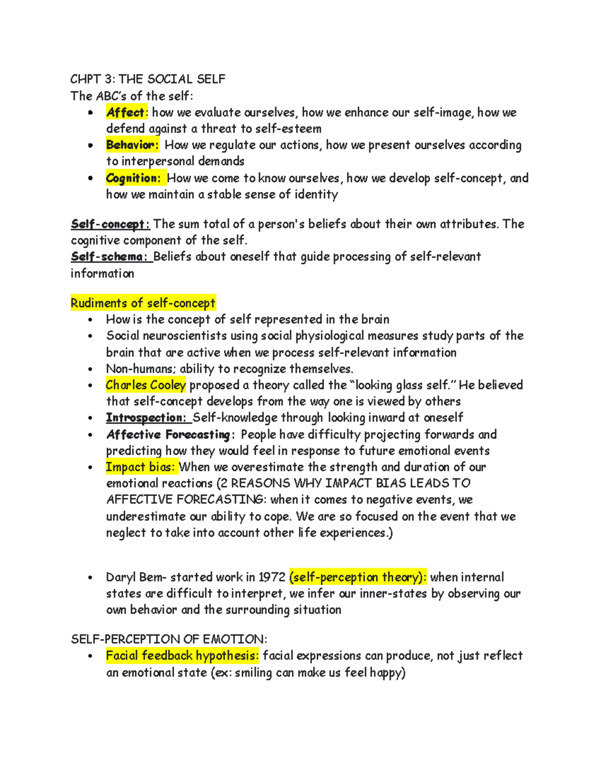 The Social Self - CHPT 3: THE SOCIAL SELF The ABC’s of the self: Affect ...