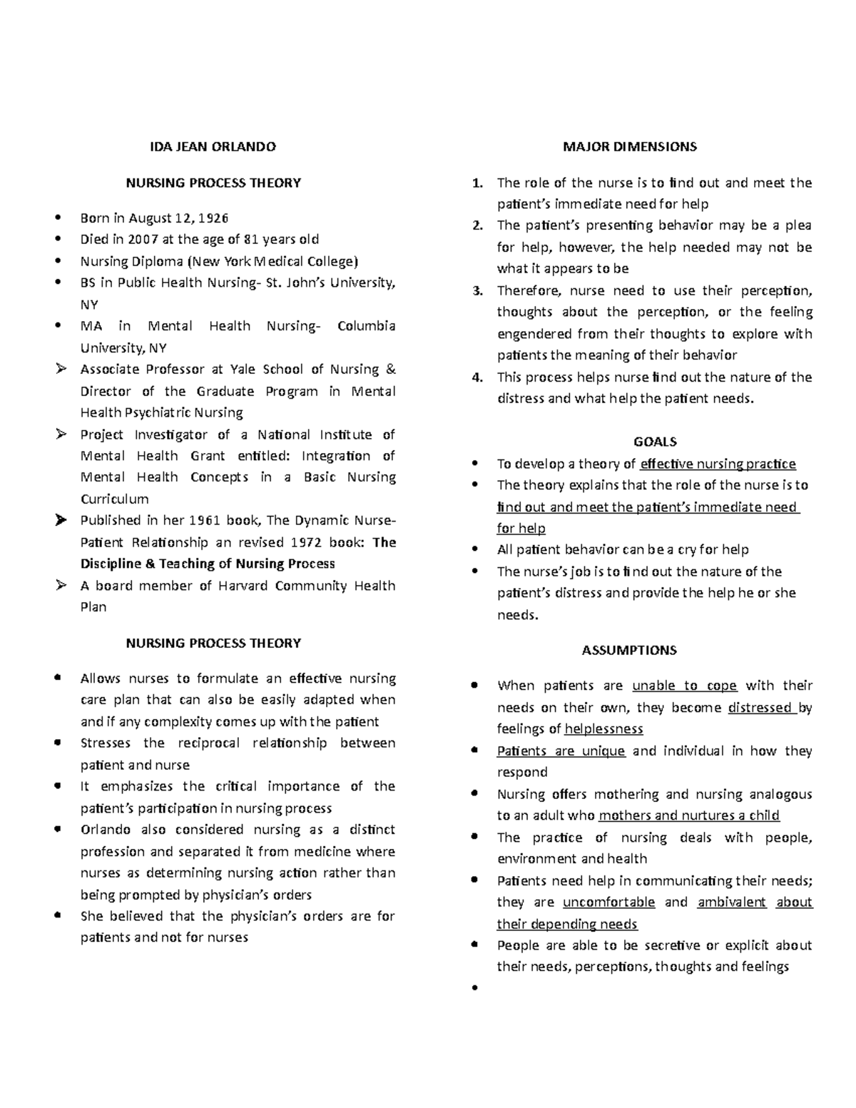 IDA-JEAN- Orlando Nursing Theorist (Theoretical Framework of Nursing ...