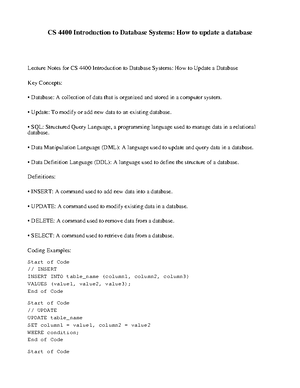 CS Introduction to Database Systems - The components of a database system - It is composed of ...
