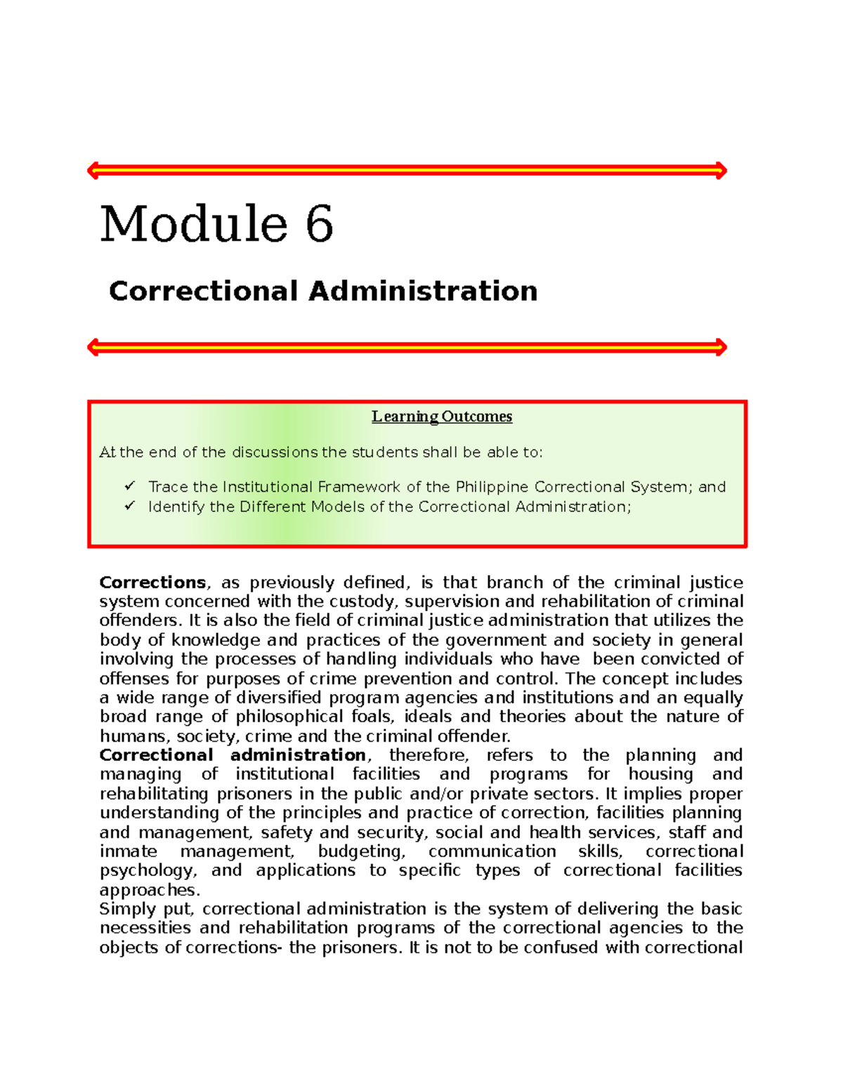 Module 6 Insti - Educational purposes - Module 6 Correctional ...