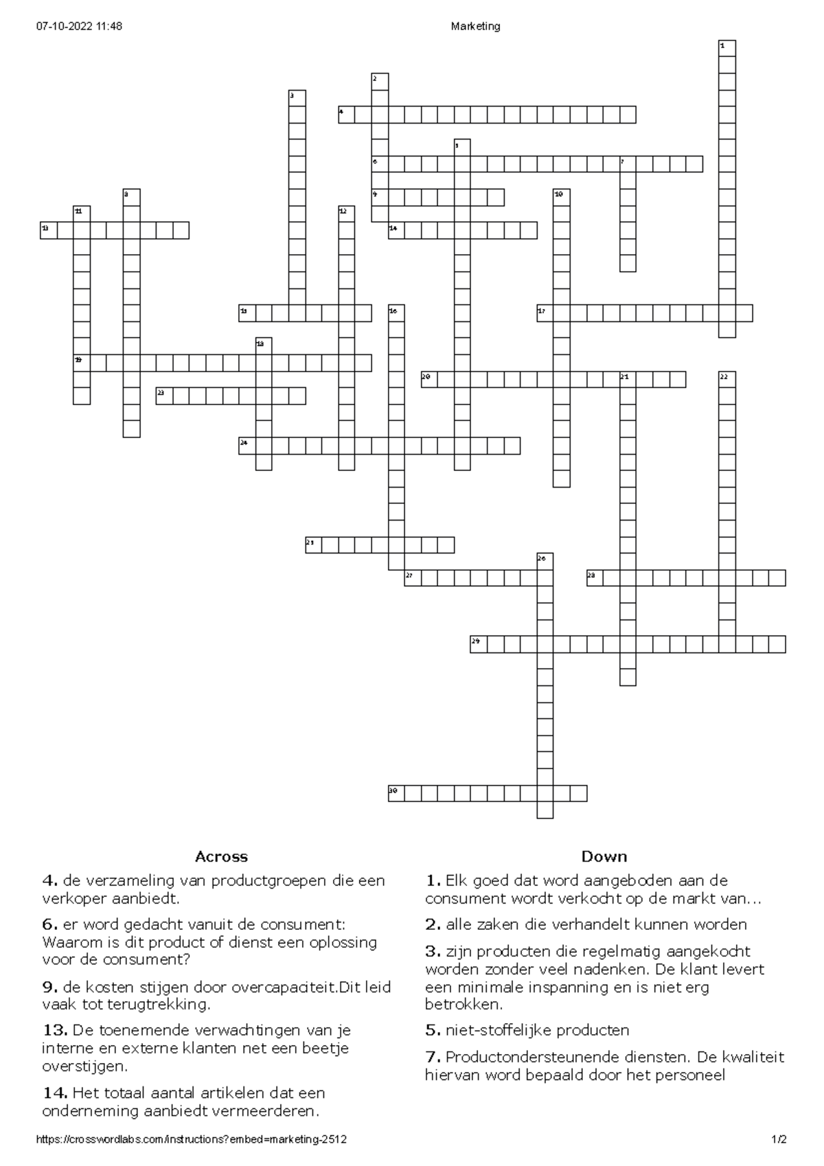 Marketing puzzel - cjgh - 07-10-2022 11:48 Marketing crosswordlabs ...