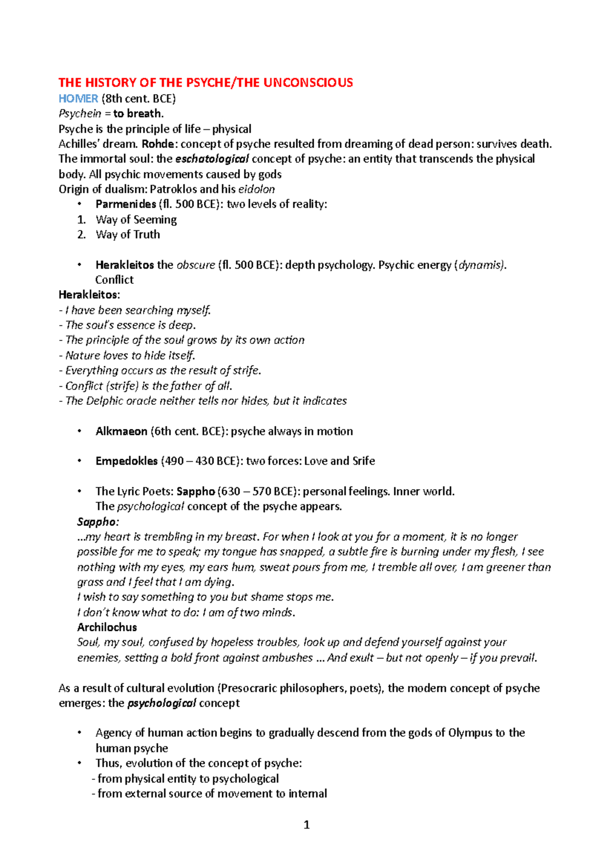 Principles of Psychodynamic - THE HISTORY OF THE UNCONSCIOUS HOMER (8th ...