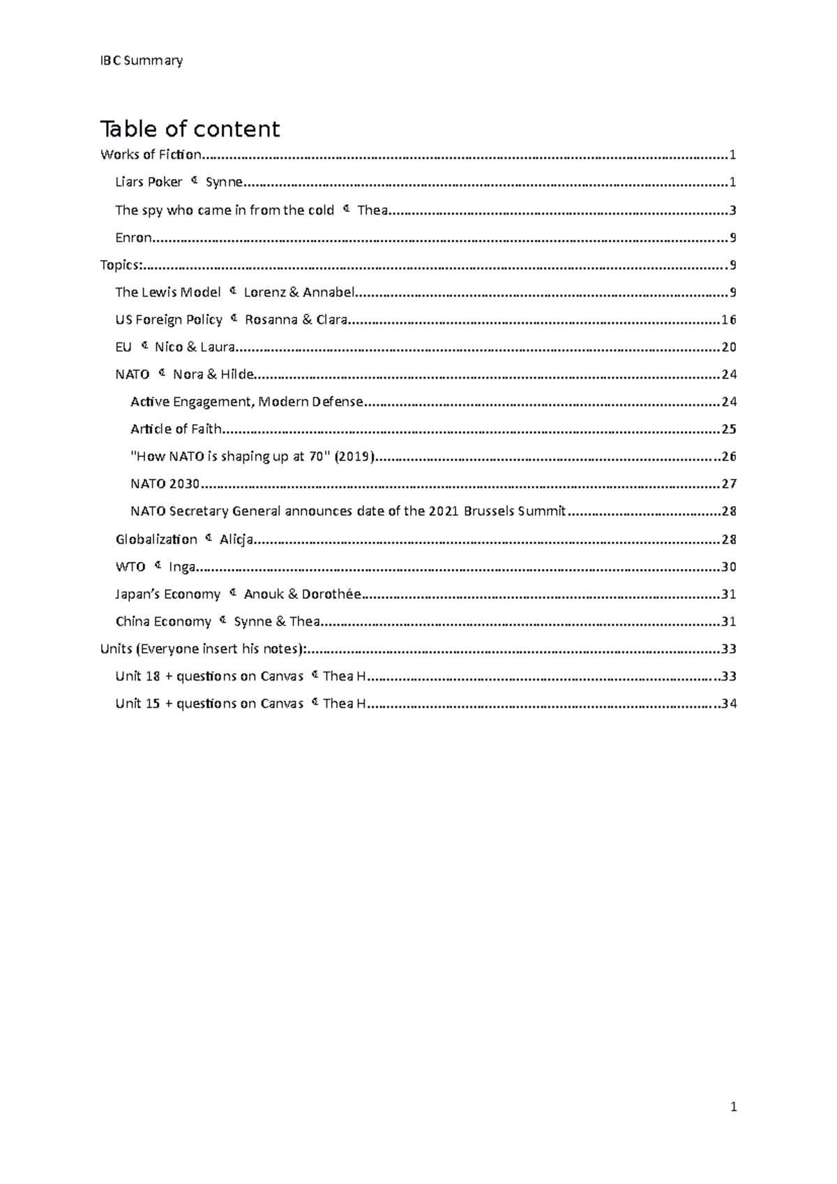 IBC Summary - Sammendrag - Table of content Works of - Studocu