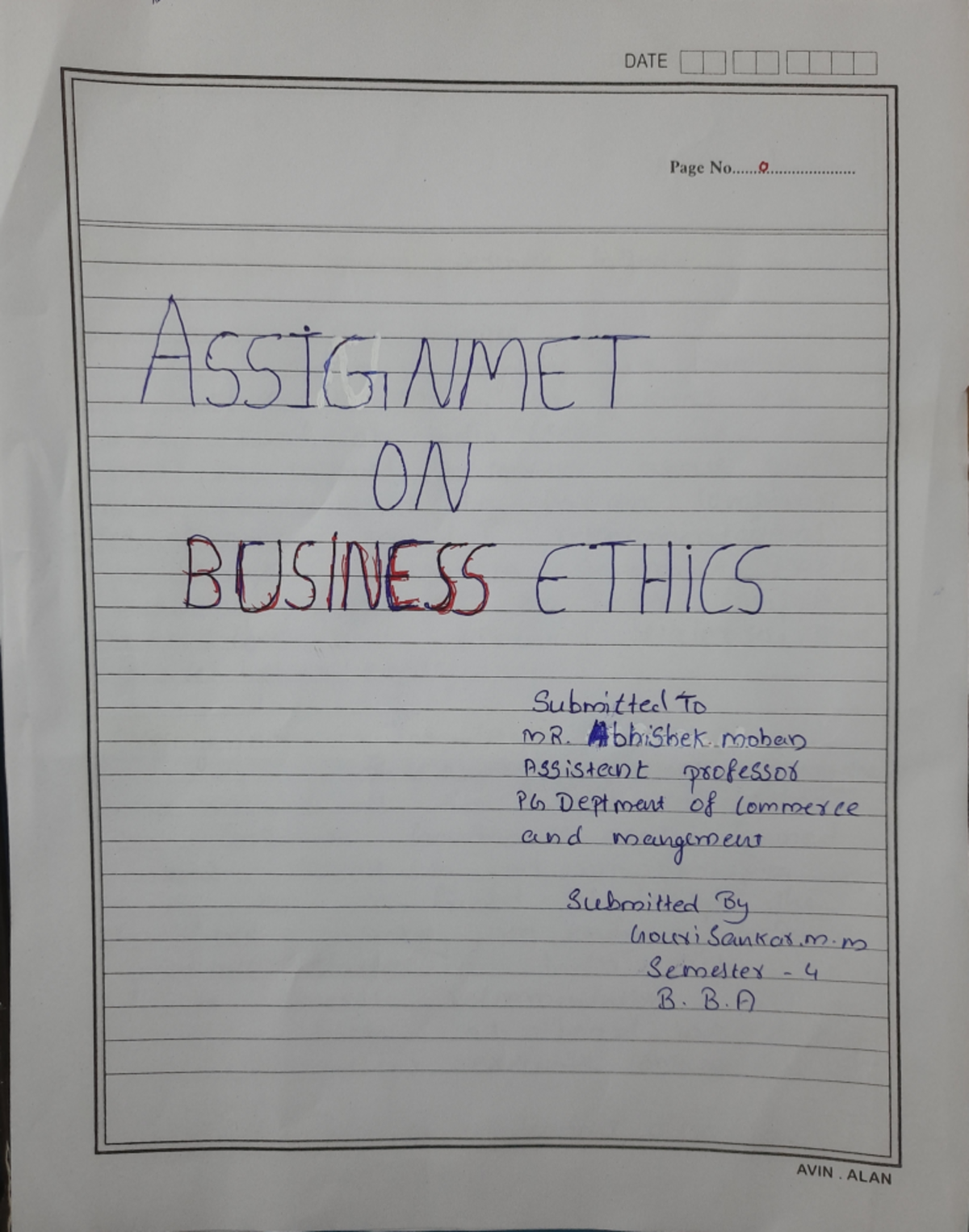 Business ethics assignment 1 - DATE Page No a ASSIGNMENT ON BUSINESS ...